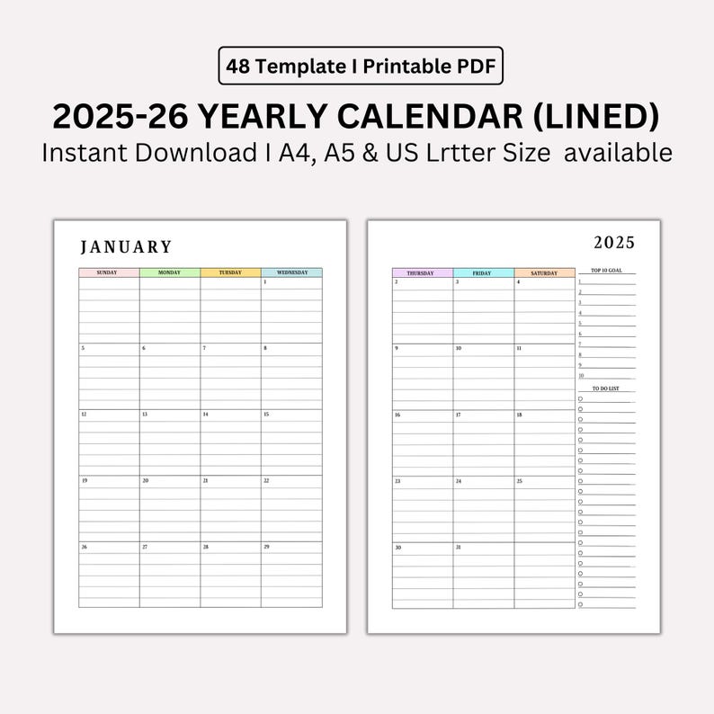2025, 2026 Monthly Lined Calendar Printable, Dated Month on 2 Pages ...