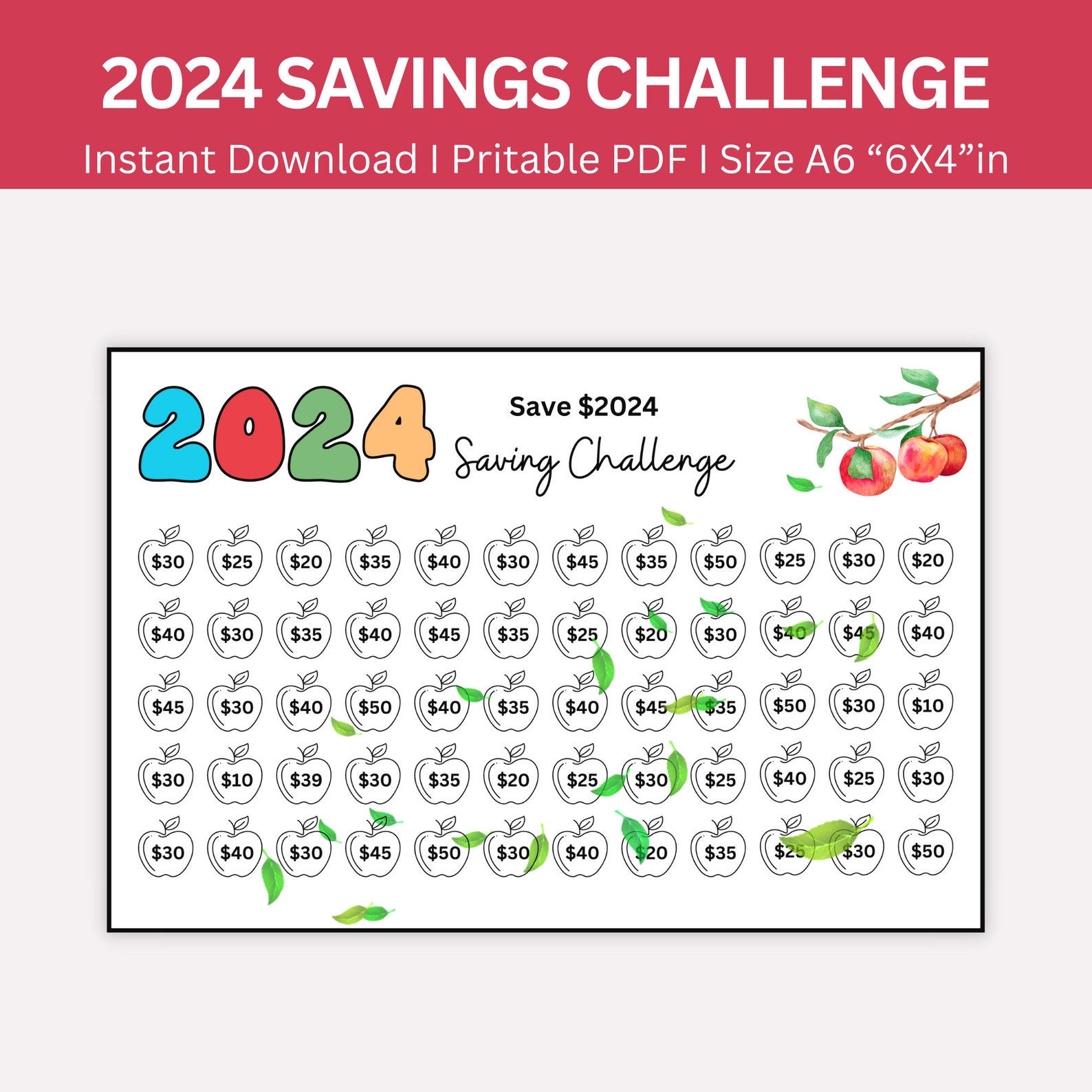 2024 Savings Challenge Printable, 2024 Money Saving Tracker , Mini Fits A6 Size Money Saving ...