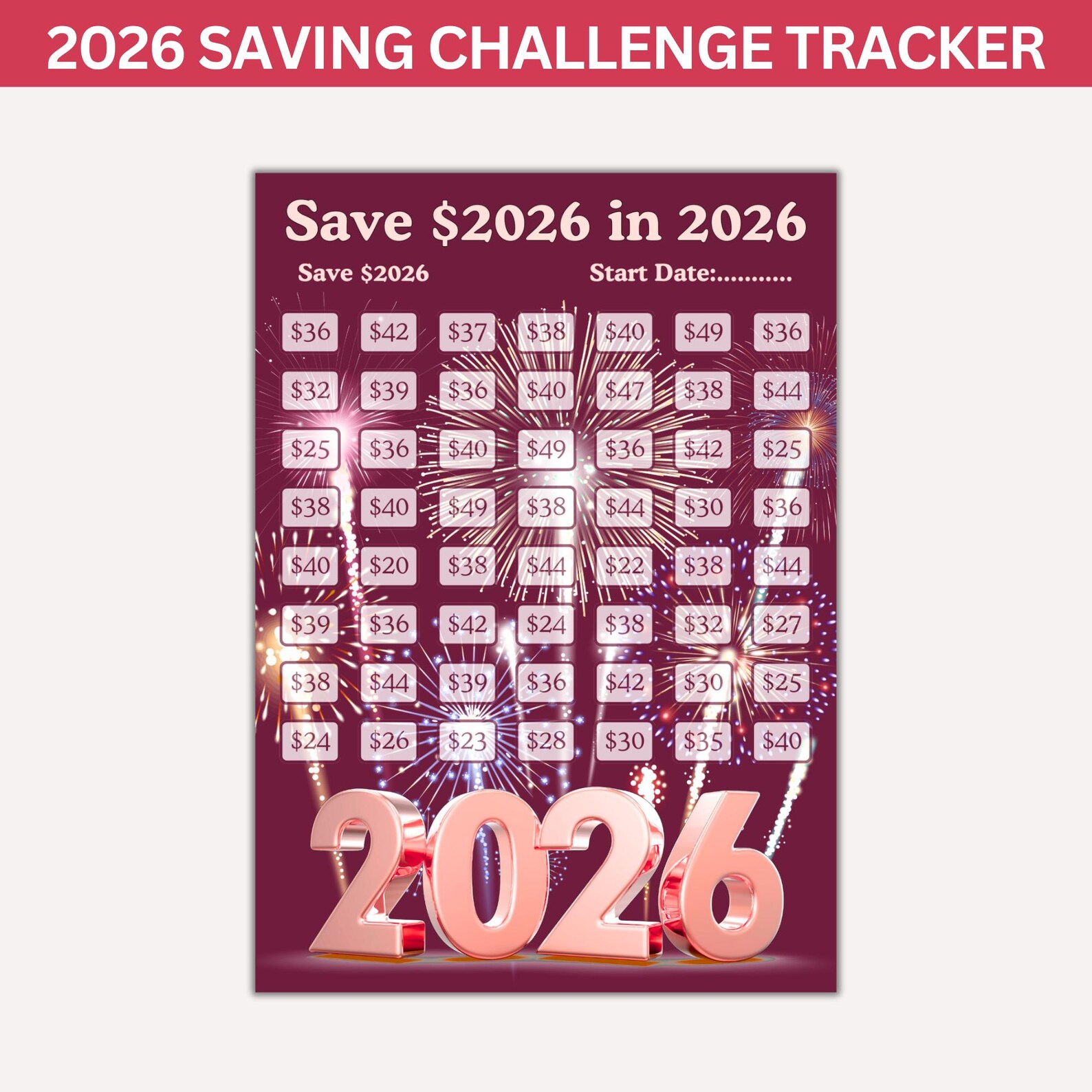 2026 Savings Challenge Printable, Save 2026 in 2026, Money Challenge ...
