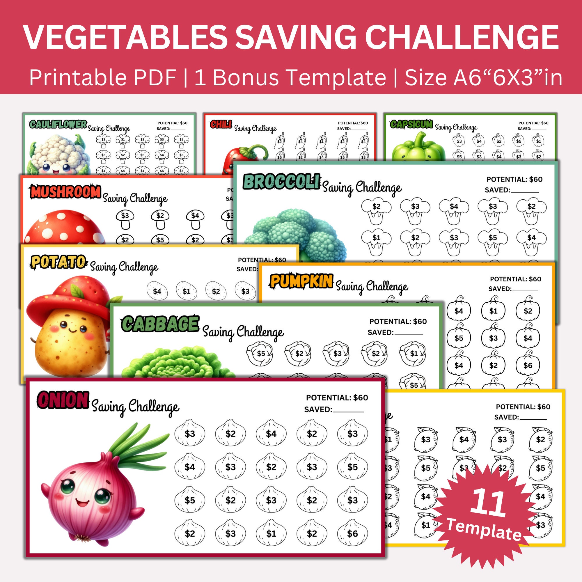 Vegetables Savings Challenge Printable, Mini A6 Vegetable Saving ...