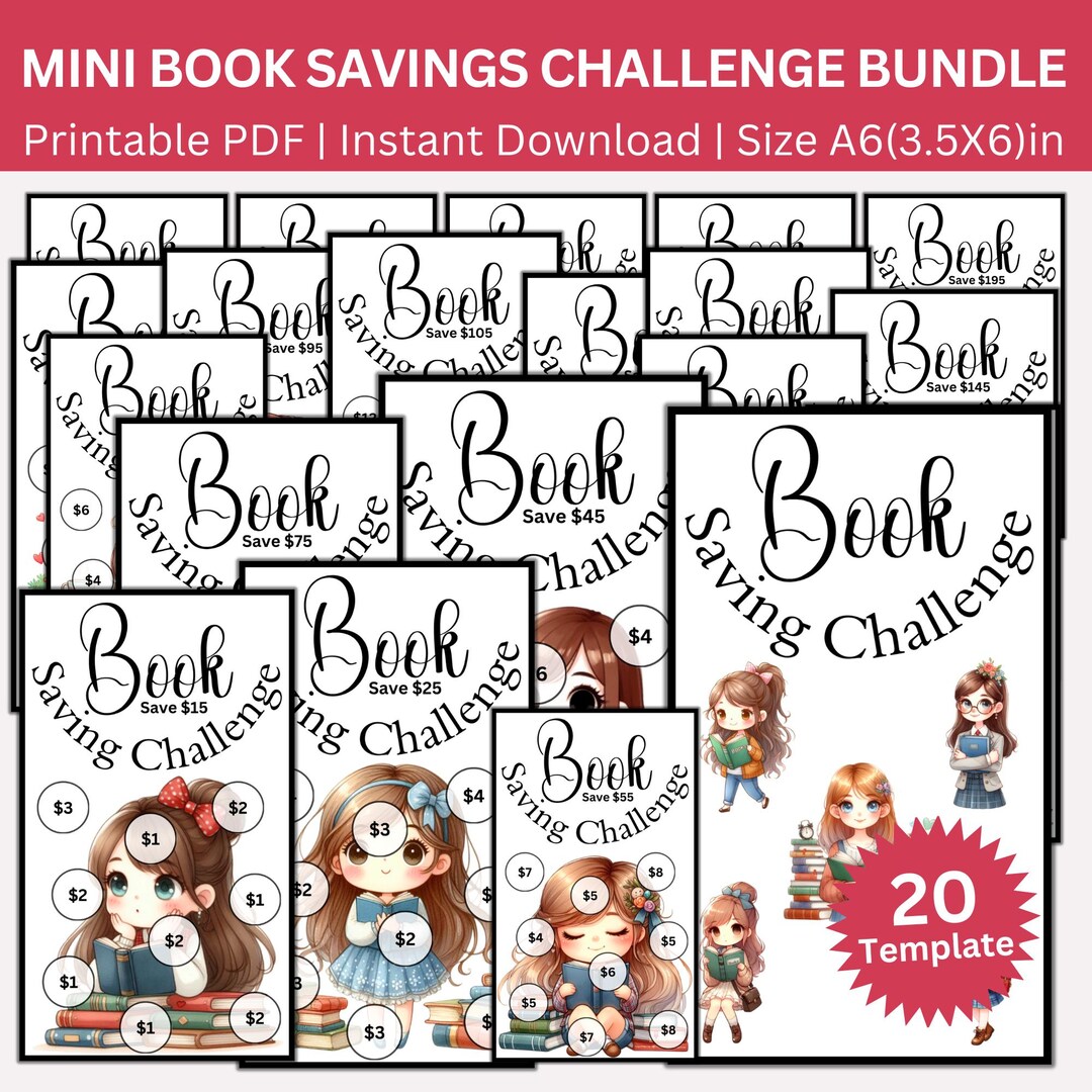 Book Lover Savings Challenge Printable Bundle, Readers Library Money Saving Challenges, Bookworm ...