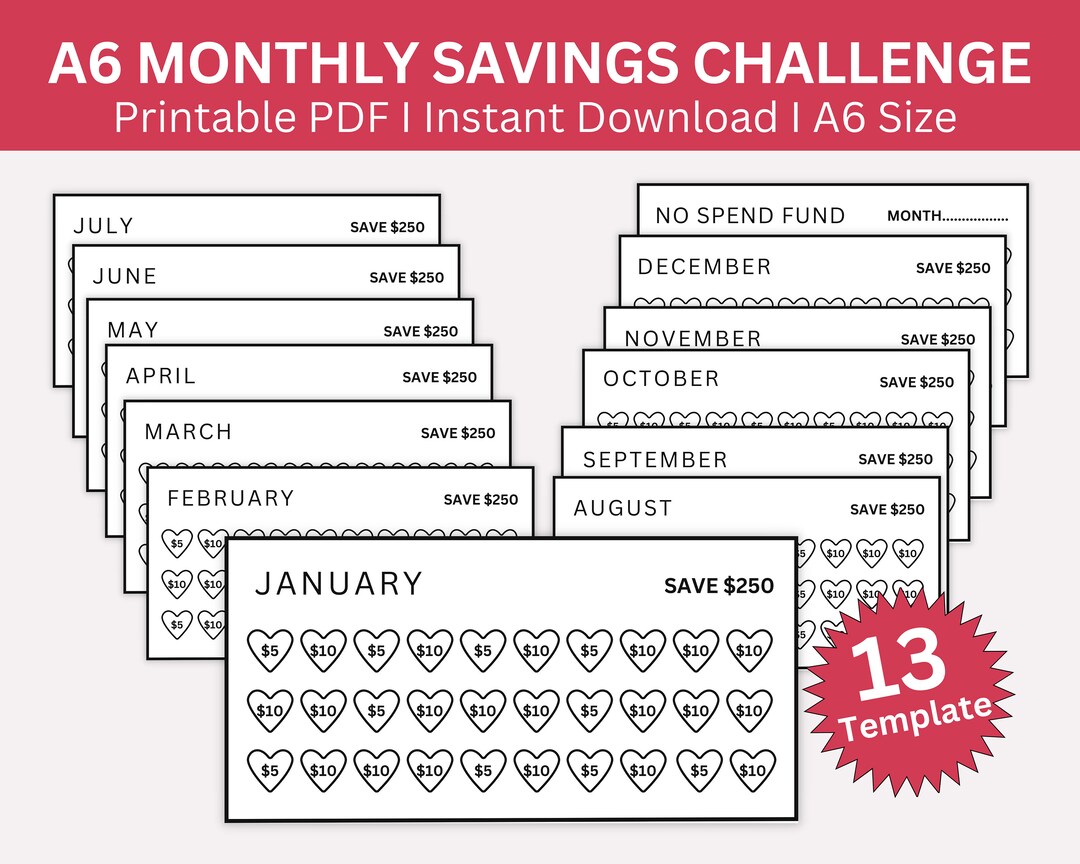 Mini Monthly Savings Challenge Printable, 12 Month Savings Challenges ...