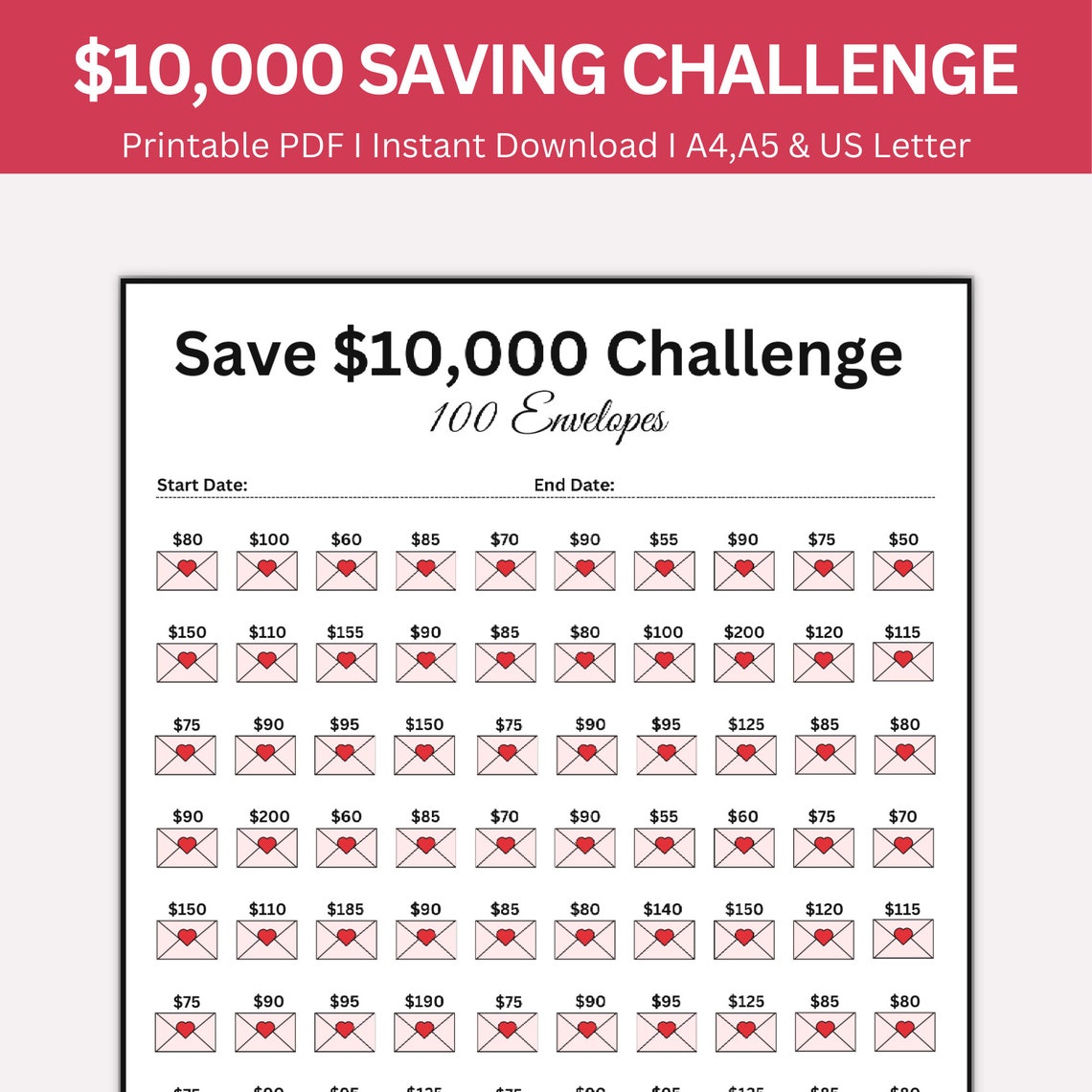 10k Savings Challenge Printable, 10000 Saving Challenge, 10 000 Savings ...