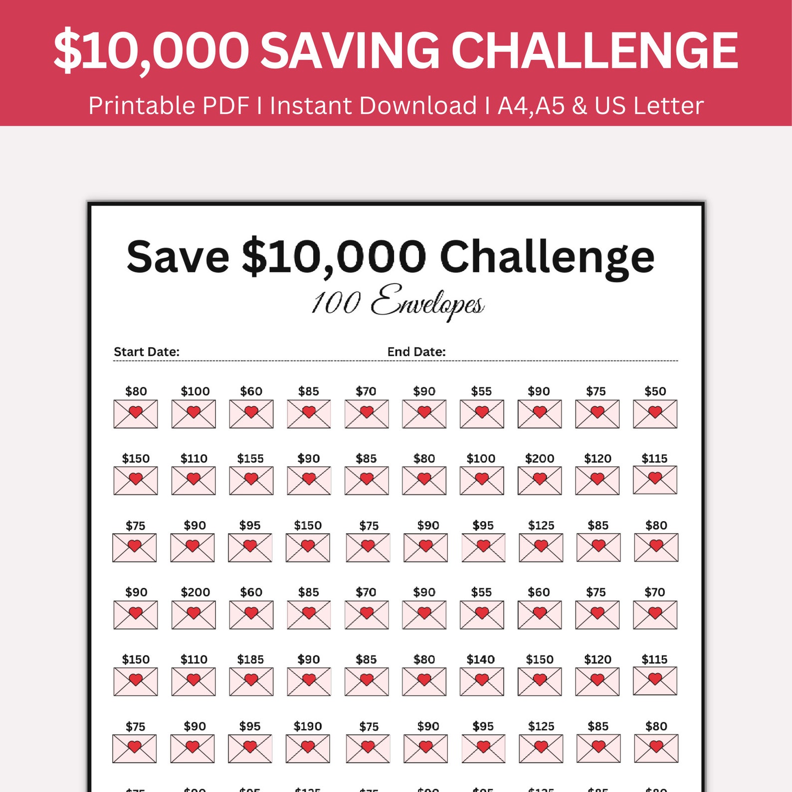 10k Savings Challenge Printable, 10000 Saving Challenge, 10 000 Savings ...