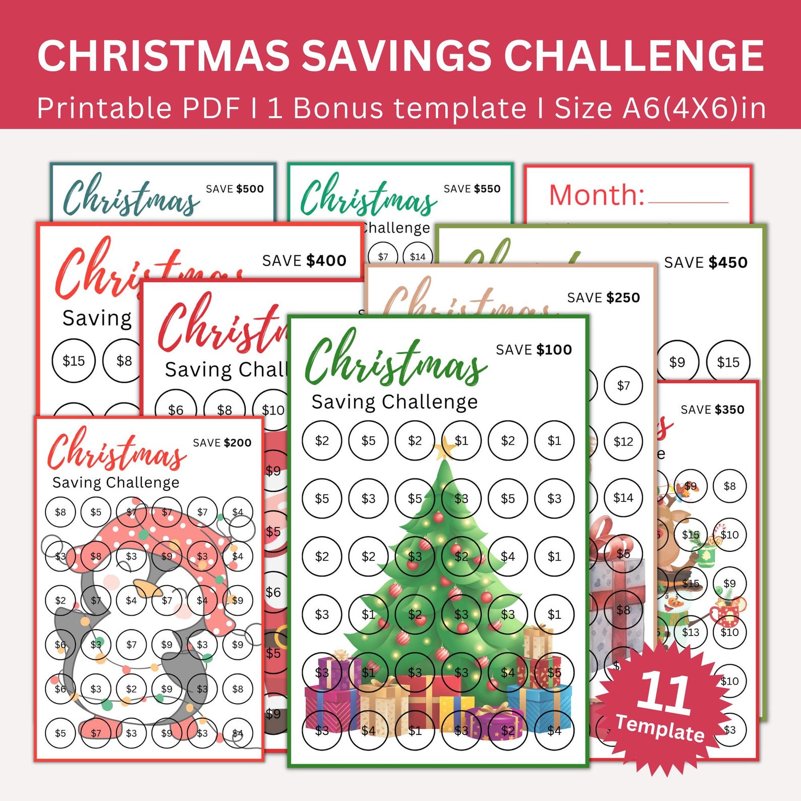Christmas Savings Challenge Printable, Mini A6 Christmas Saving ...