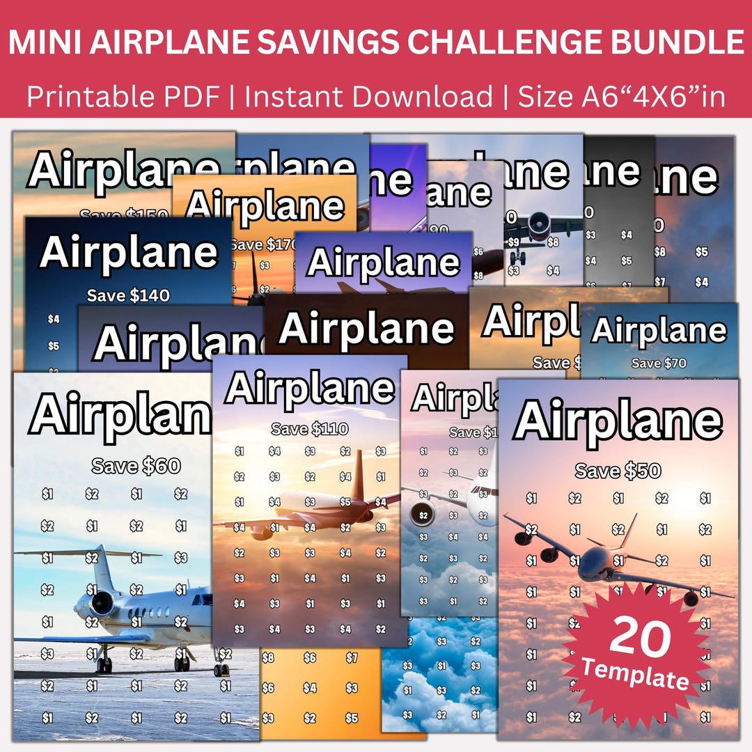 Airplane Savings Challenge Printable Budget Binder, Dream Vacation ...