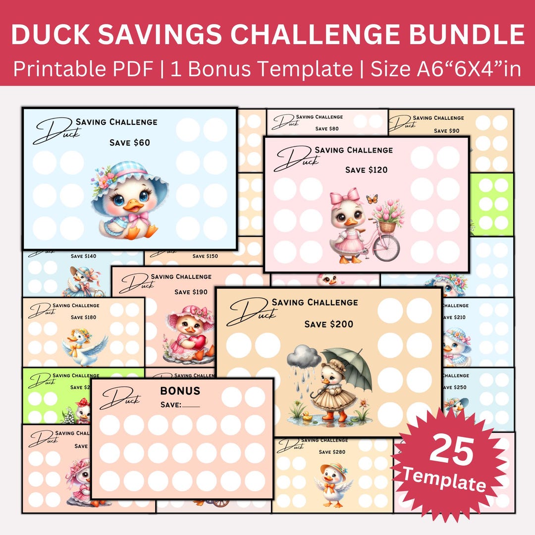 Duck Savings Challenge Printable Bundle, Mini A6 Low Income Duck Saving ...
