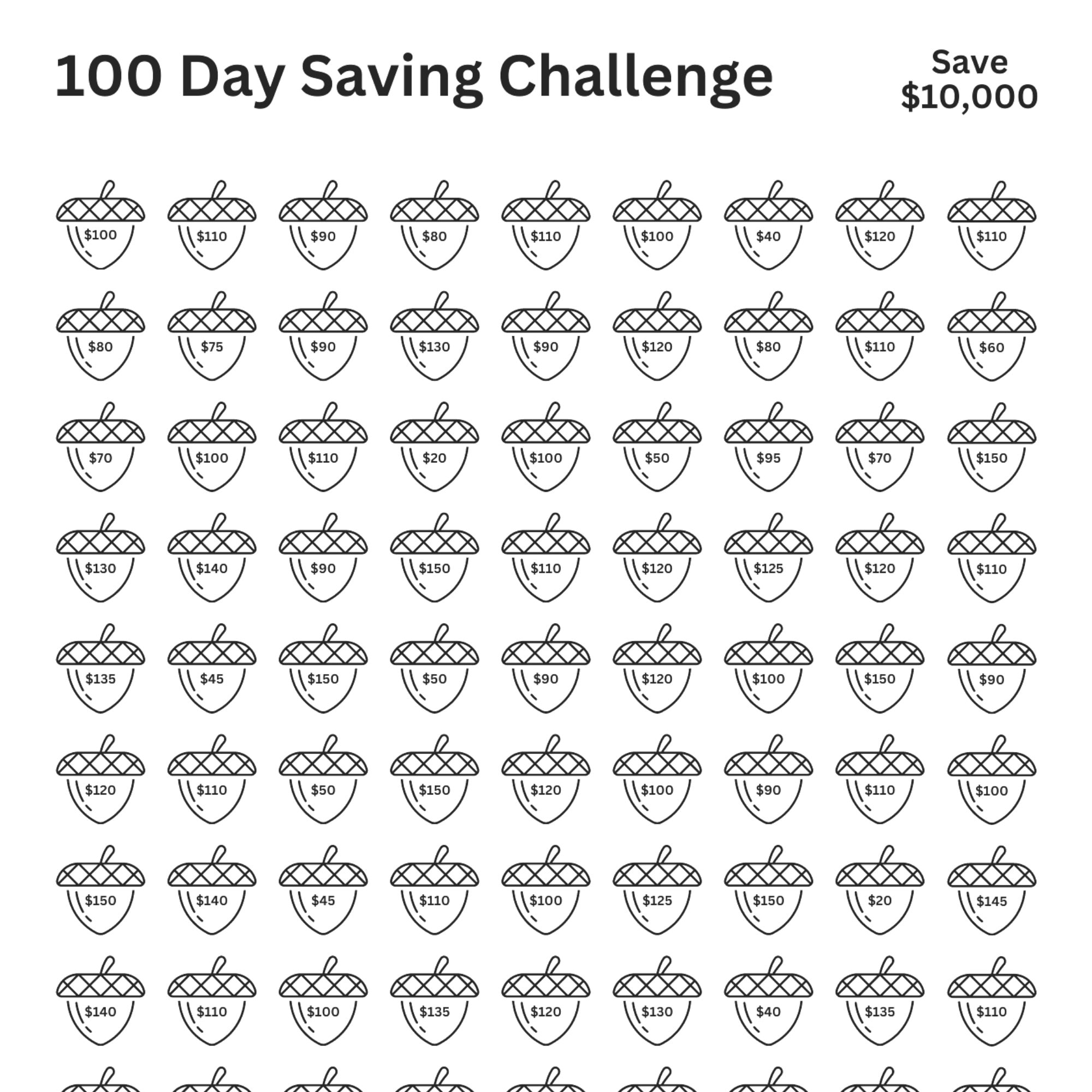 10,000 Savings Challenge, 10K Challenge, Savings Goal Printable, 10,000 ...