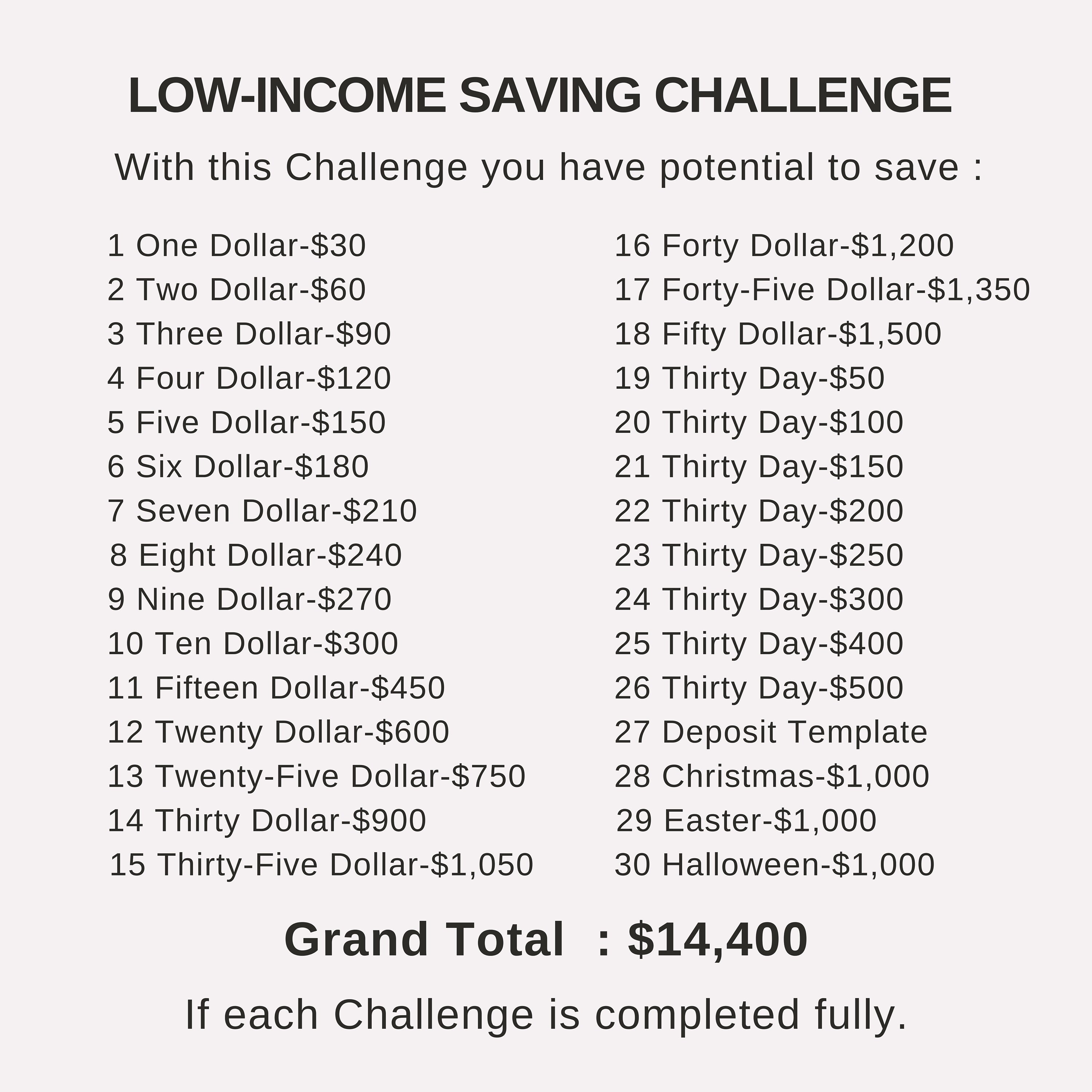 Low Income Saving Challenge Printable, Mini Saving Challenge, Money ...