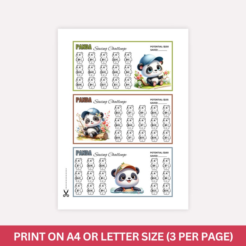 Panda Savings Challenge Printable Bundle, A6 Panda Saving Challenges ...