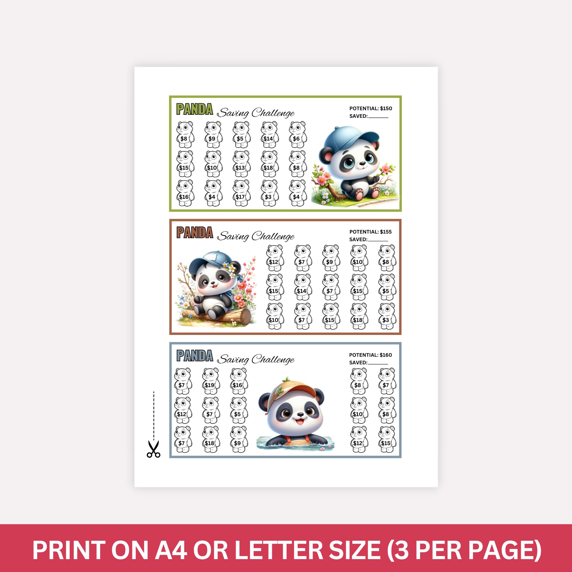 Panda Savings Challenge Printable Bundle, A6 Panda Saving Challenges ...