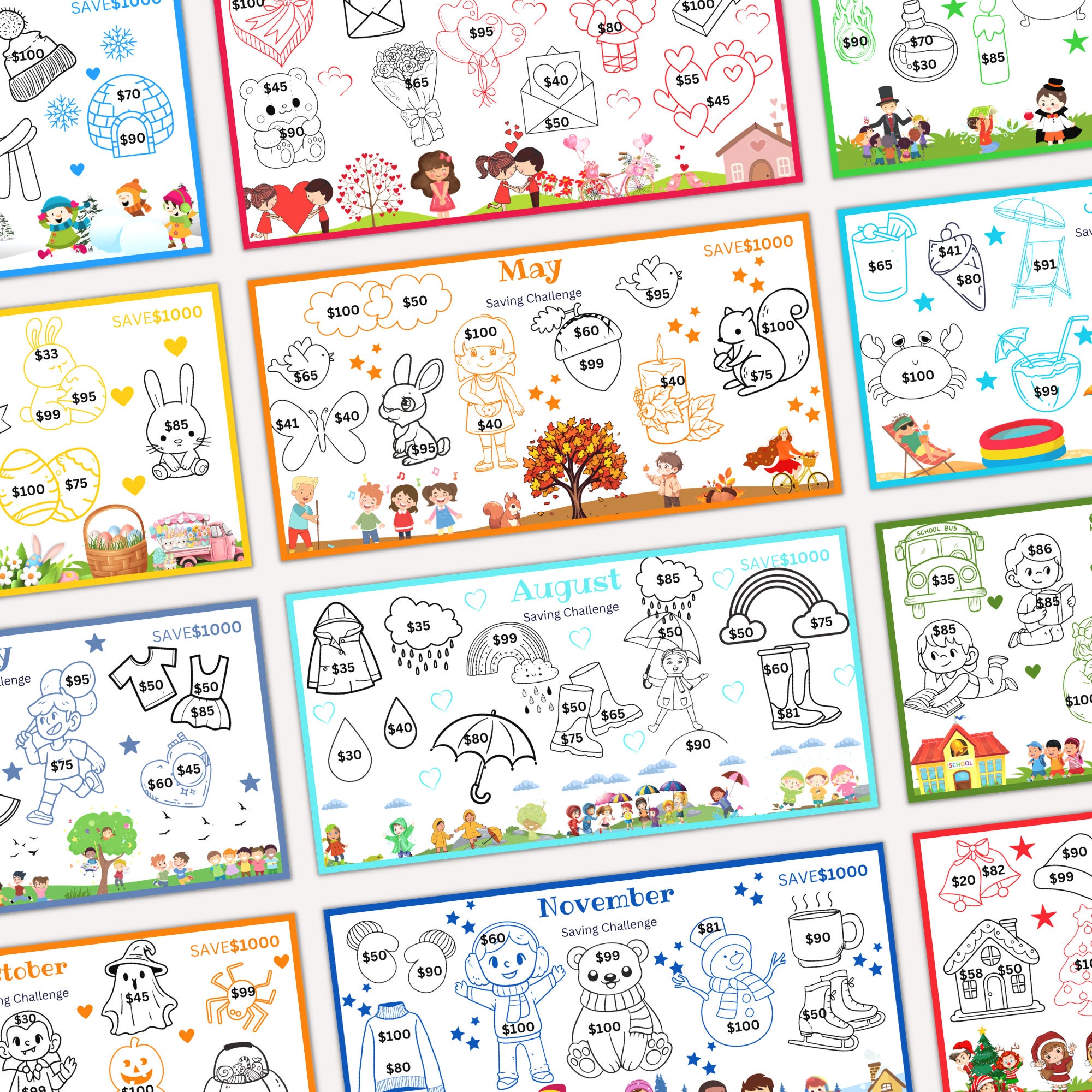 Monthly Savings Challenge, 12 Month Color Saving Tracker Printable ...