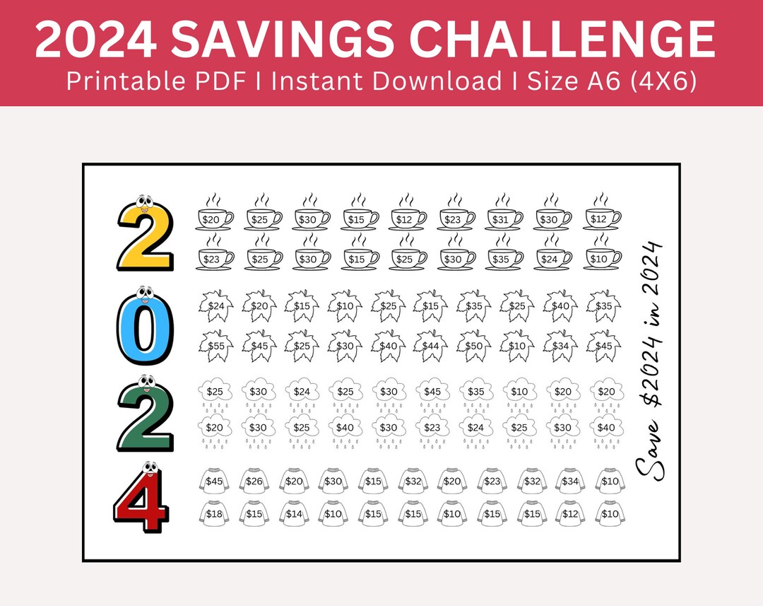 2024 Saving Challenge Printable, 2024 Money Saving Tracker , Mini Fits ...