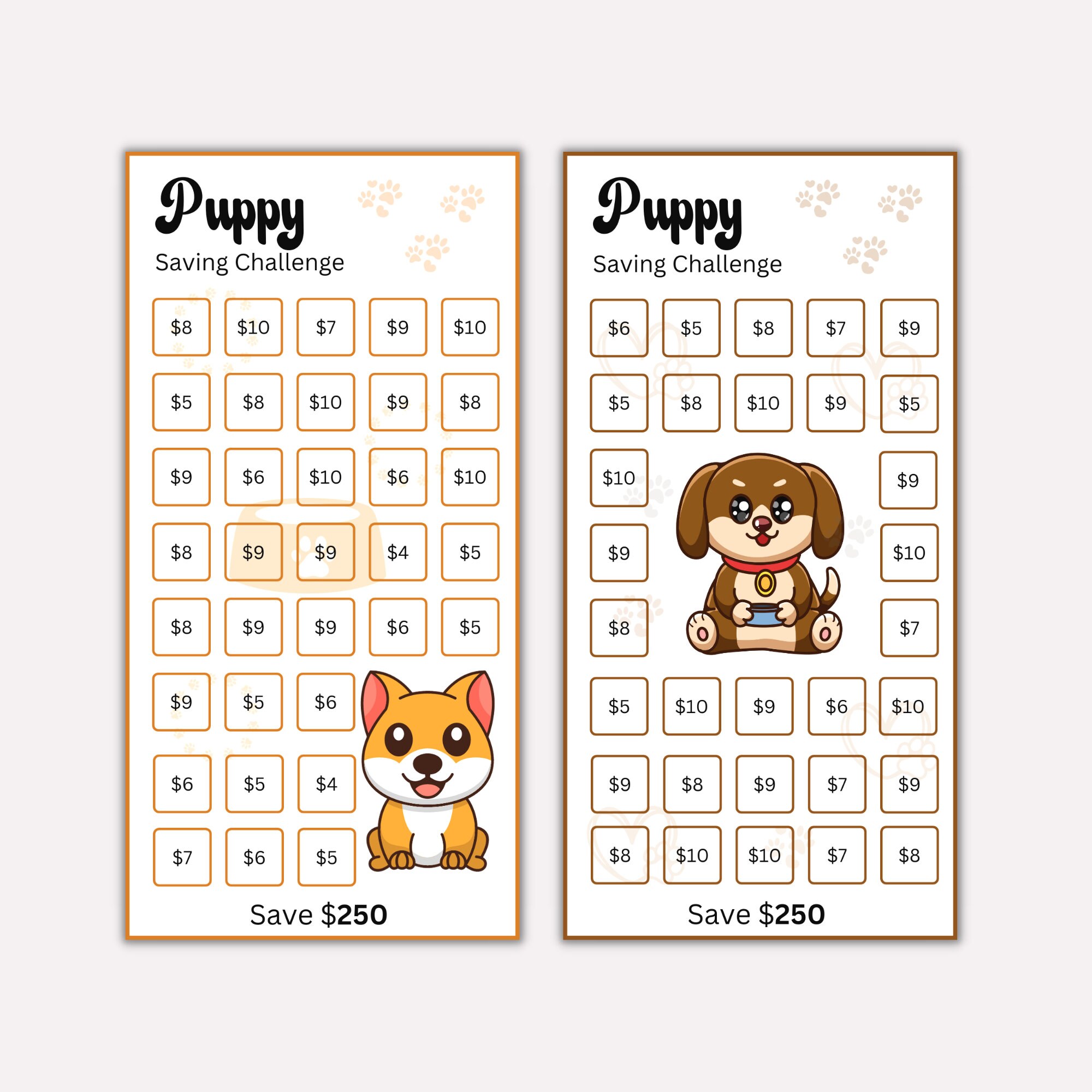 Puppy Saving Challenge Printable, Mini Puppy A6 Size Saving Challenge, Pow Saving Challenge ...