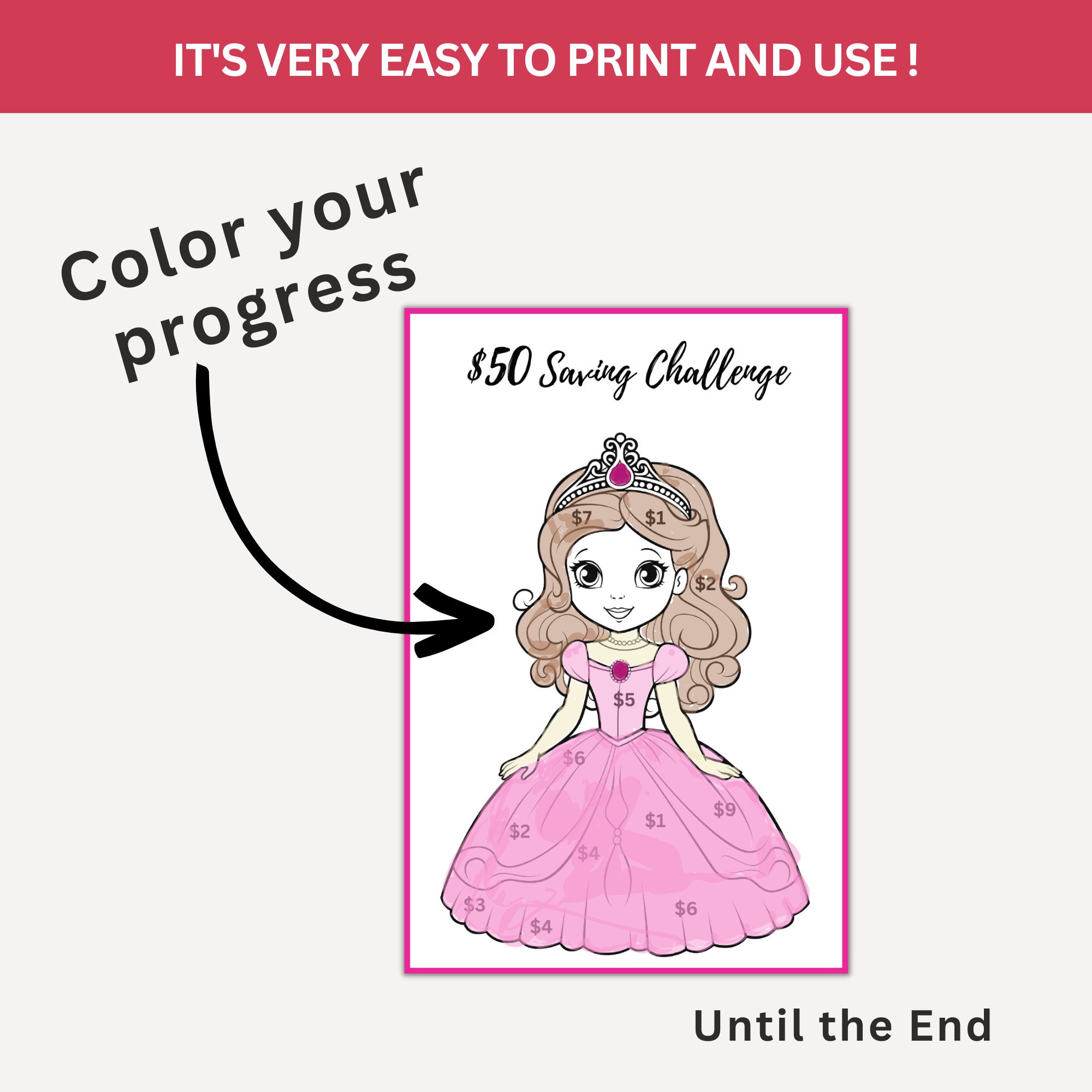 Princess Coloring Savings Challenge Printable, Princess Saving ...