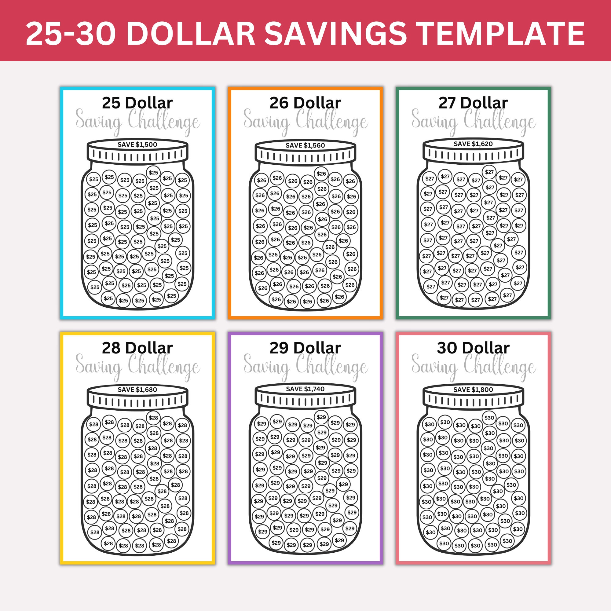 Jar Savings Challenge Printable Bundle, A6 Mini Mason Jar Saving ...