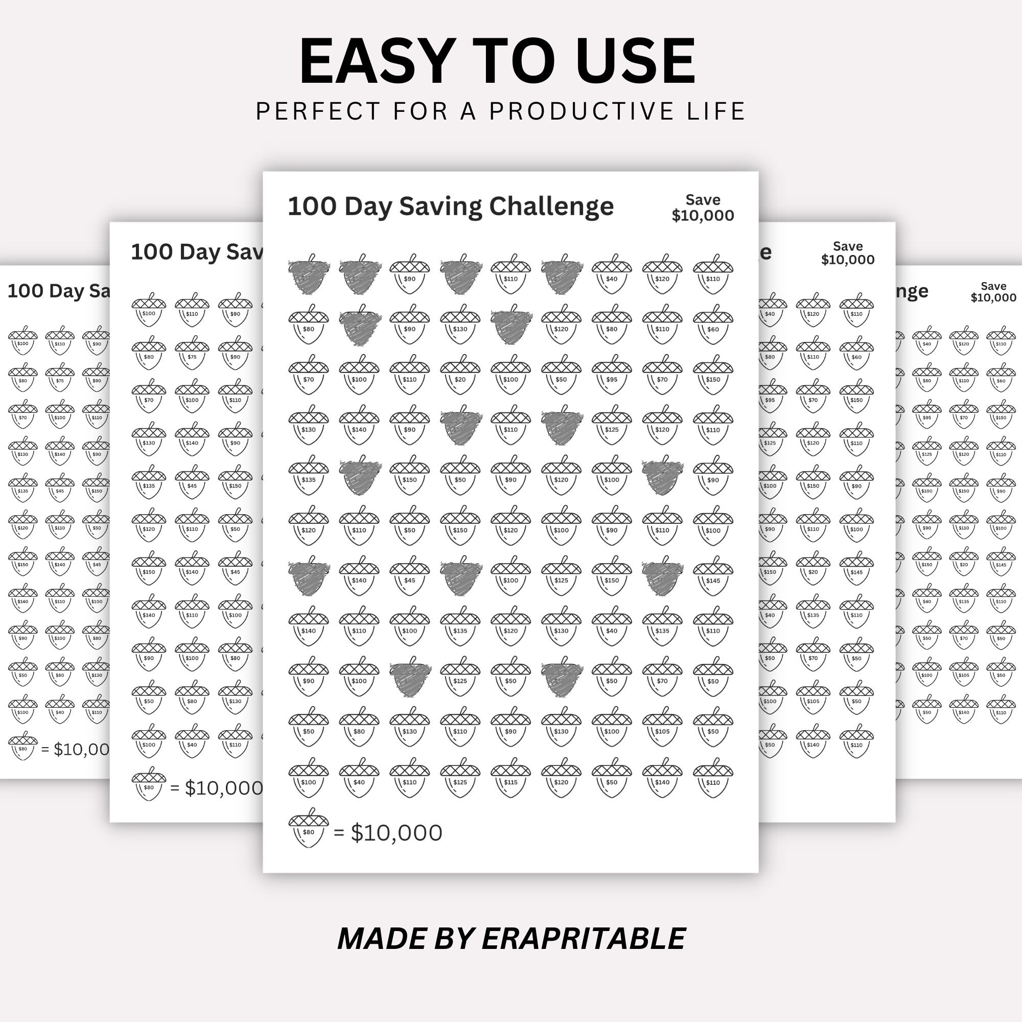 10,000 Savings Challenge, 10K Challenge, Savings Goal Printable, 10,000 ...