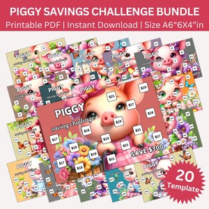 Piggy Savings Challenge Printable Bundle, Mini Low Income Piggy Bank ...
