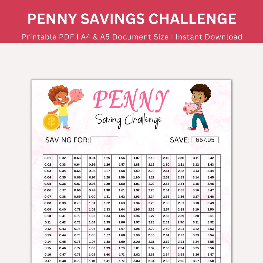 Penny Savings Challenge Printable, Penny Saving Challenges, Penny Challenge, Penny Money Saving ...