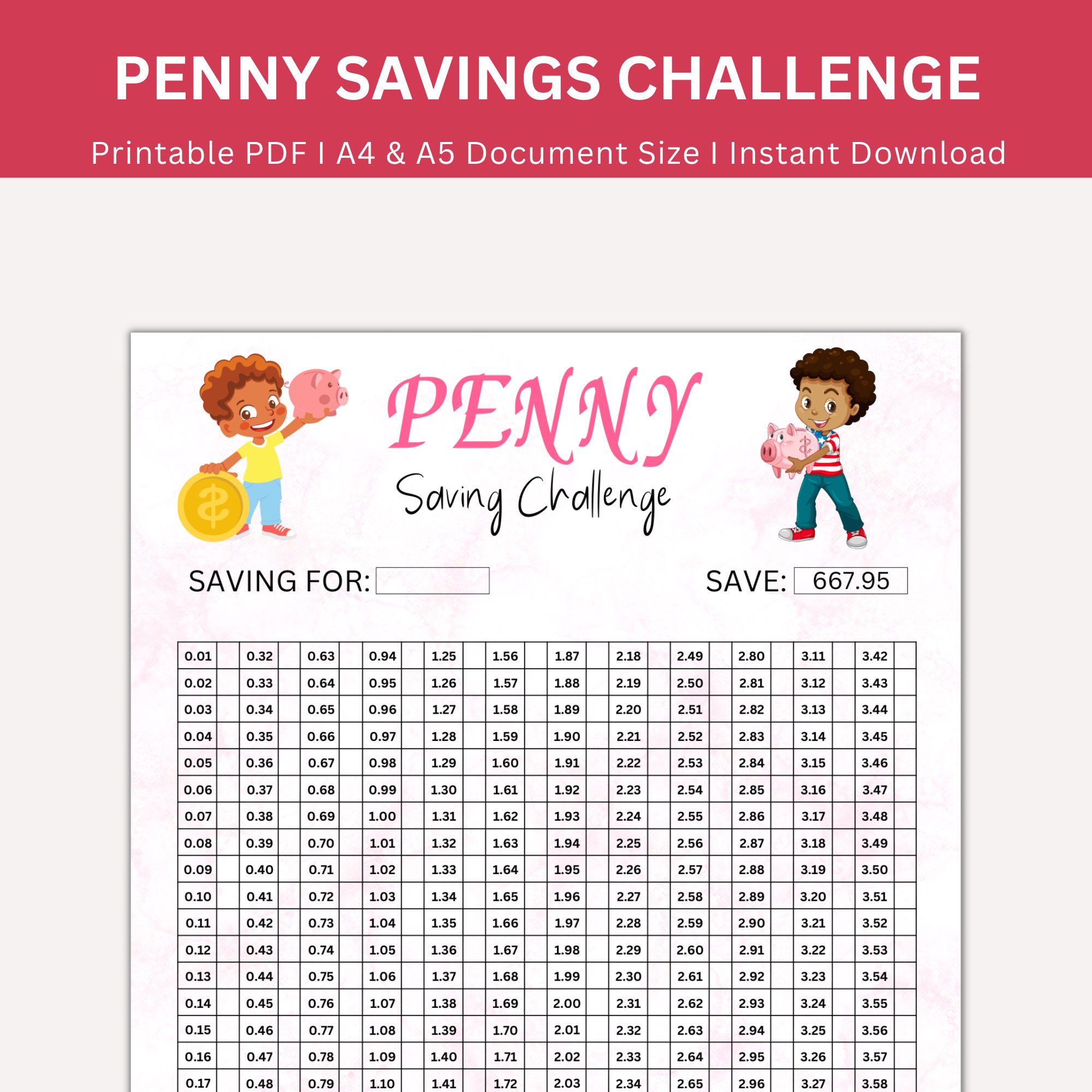 Penny Savings Challenge Printable, Penny Saving Challenges, Penny ...