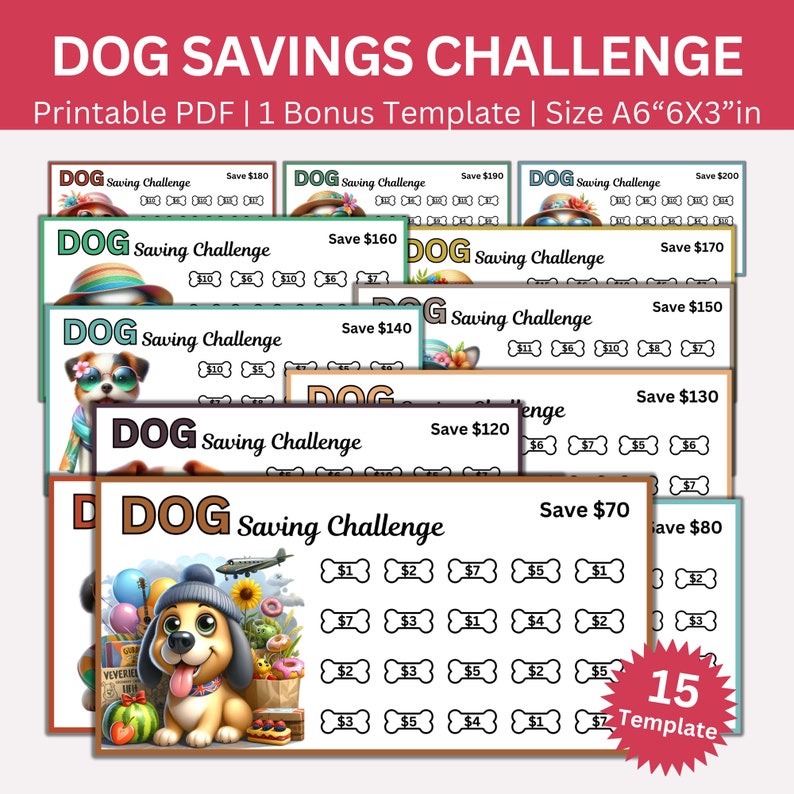 Dog Themed Savings Challenge Printable, Mini A6 Puppy Saving Challenges ...