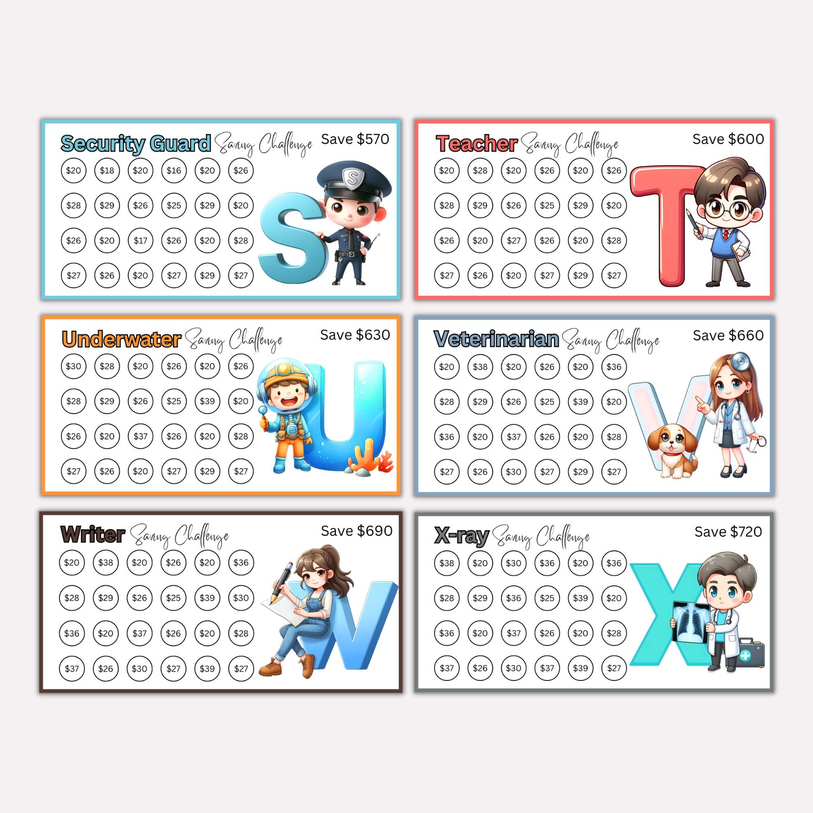 Alphabet Low Income Savings Challenge Printable, Alphabet Saving ...