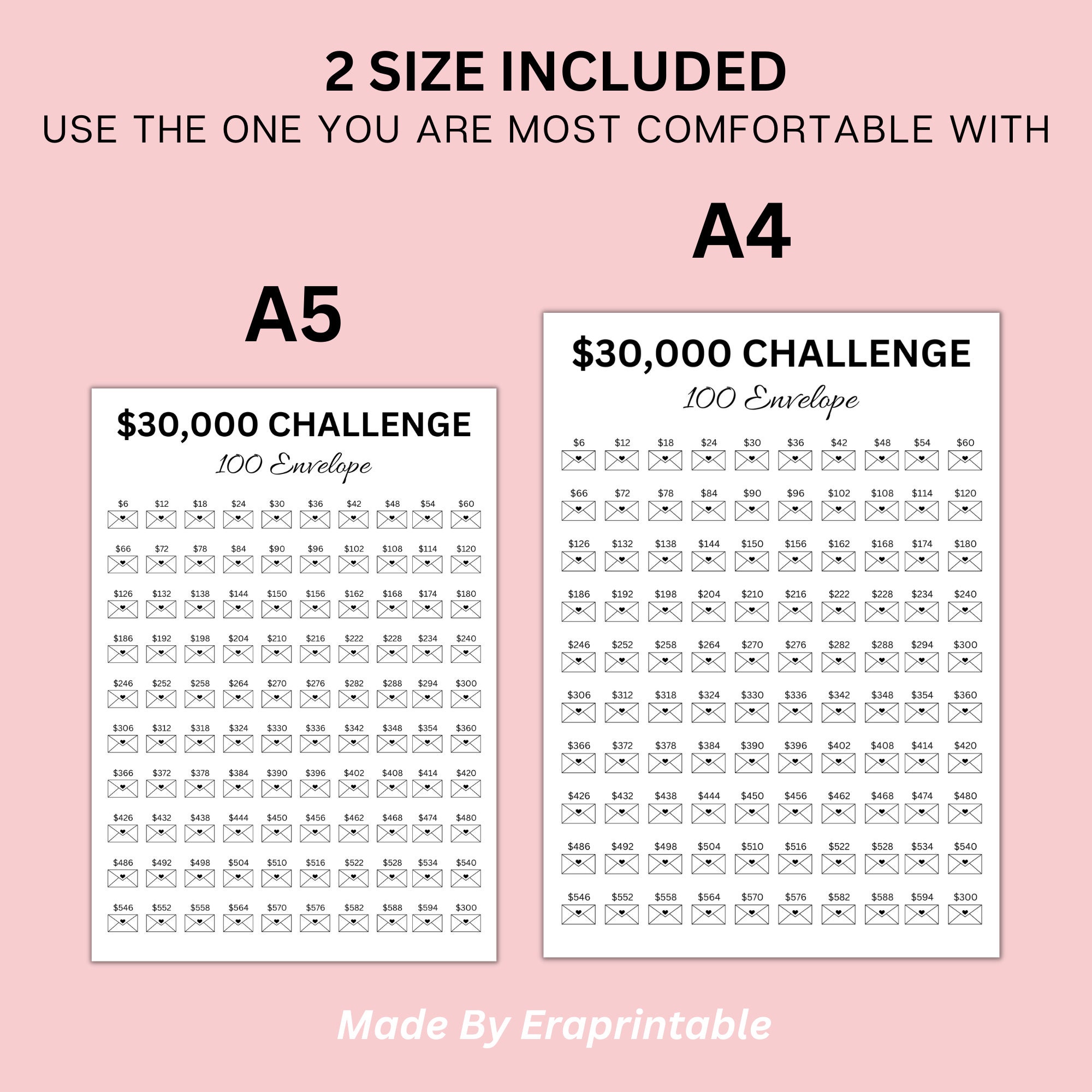 30K 100 Envelope Challenge Printable, 30,000 Saving Tracker, 30K ...