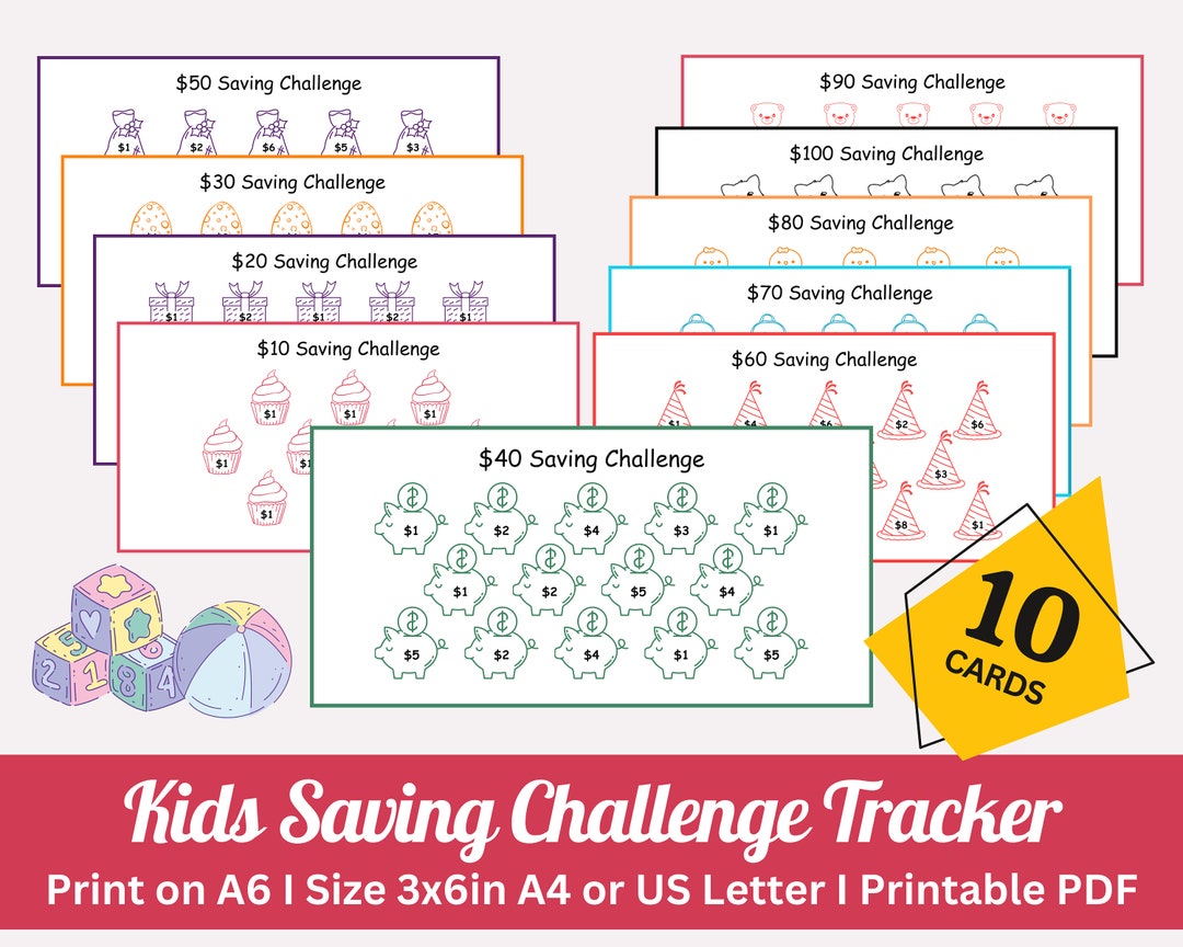Kids Savings Challenge Printable Tracker, A6 Kids Mini Saving Challenge ...