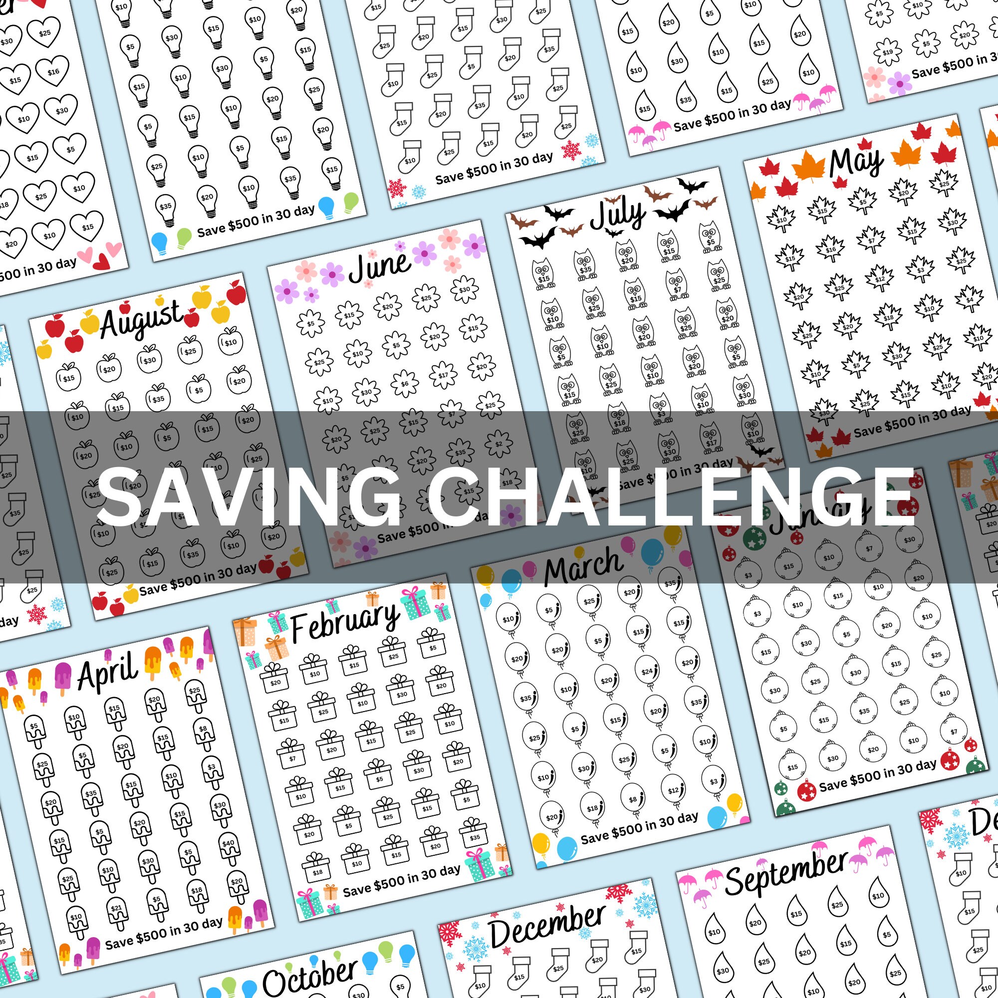 12 Monthly Savings Challenge Printable Saving Challenge - Etsy