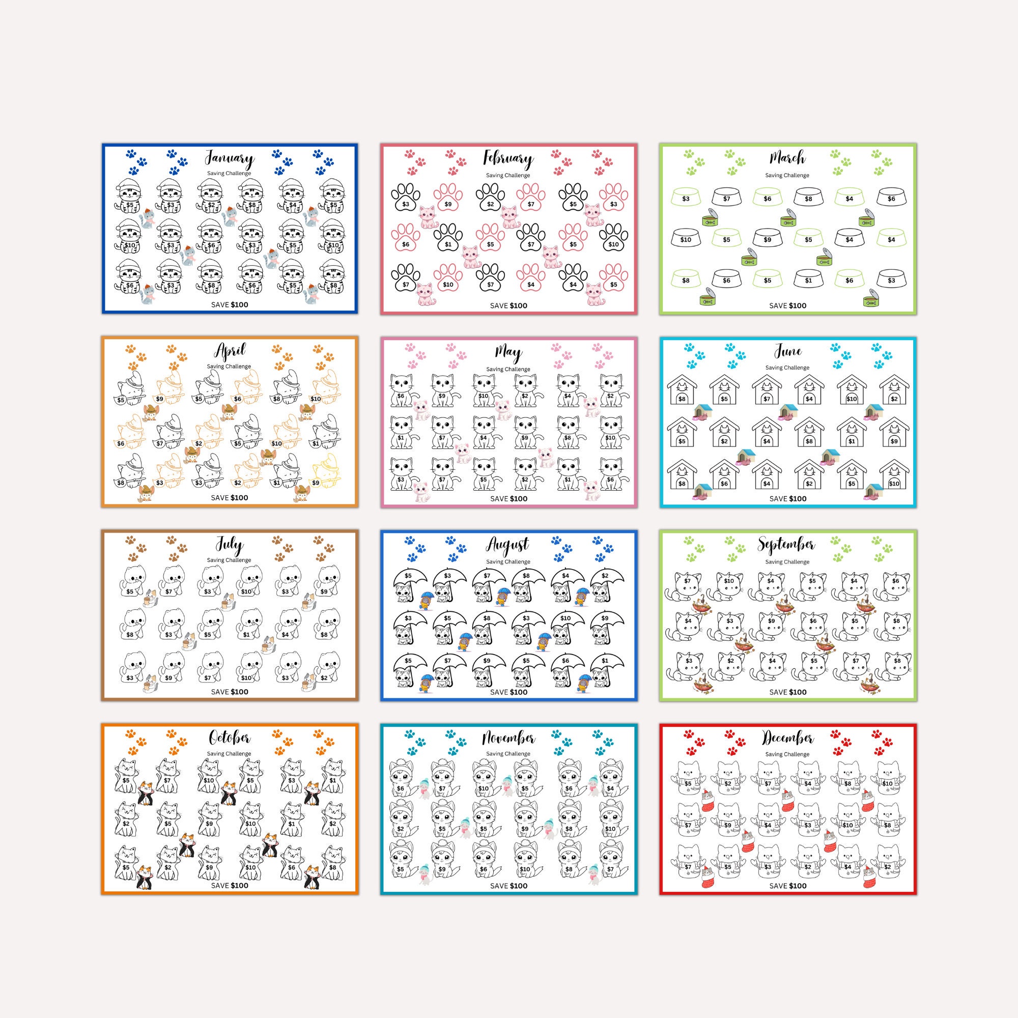 Cats Savings Challenge Printable Mega Bundle, Mini Cat A6 Size Saving ...