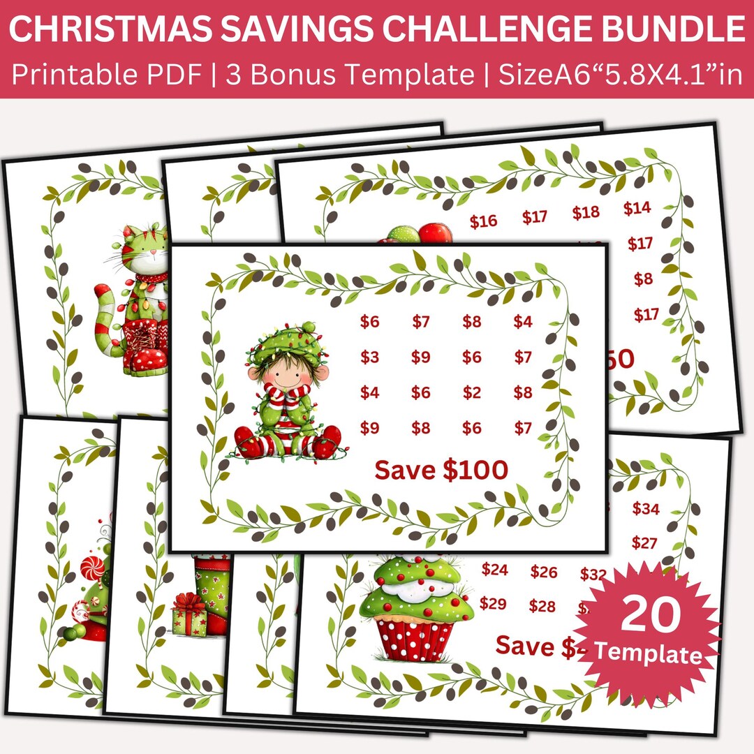 Christmas Savings Challenge Bundle Printable, A6 Cash Stuffing ...