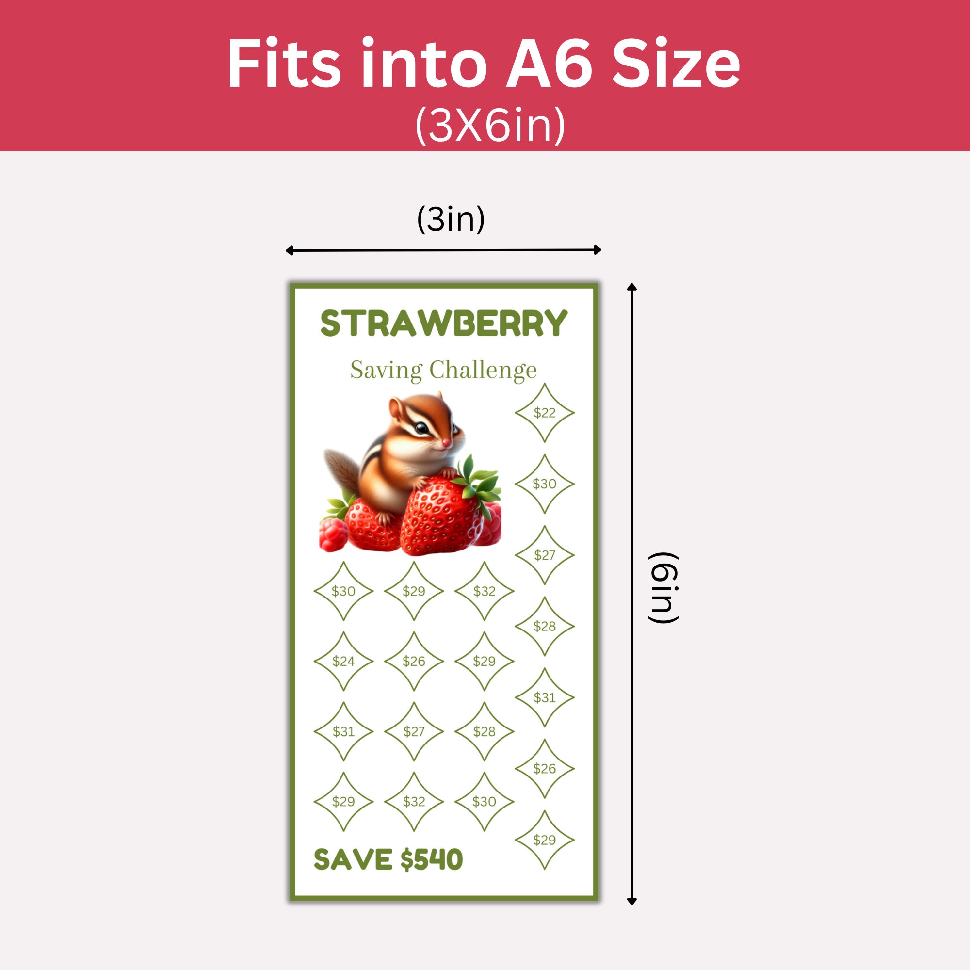 Mini A6 Strawberry Savings Challenge Printable Bundle, Strawberry ...