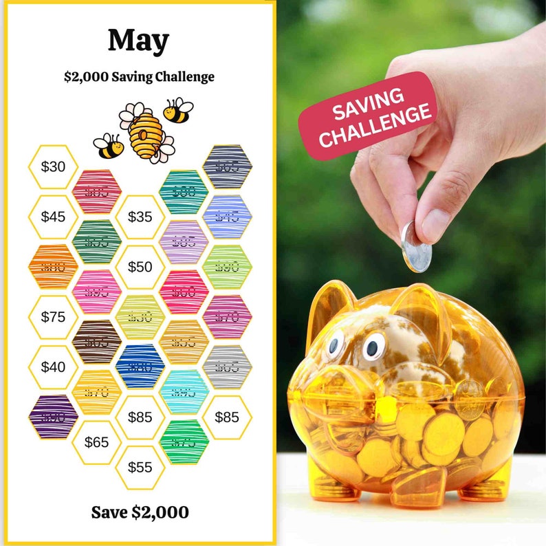 Monthly Savings Challenge Printable & Envelope Cash Tracker, 12 Month ...