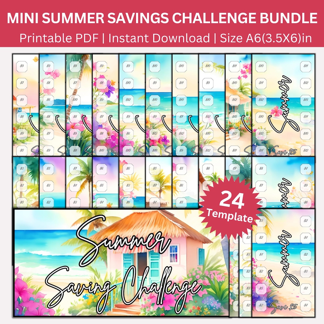 Summer Savings Challenges Printable, Beach Trip Money Challenge, Save ...
