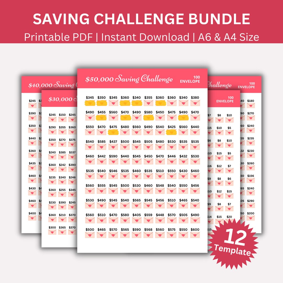 Savings Challenge Printable: 50K Money Tracker, 52 Week Template (PDF ...