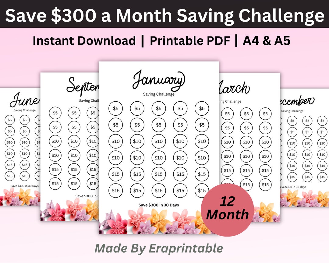 Monthly Savings Challenge Printable Bundle Money Saving - Etsy