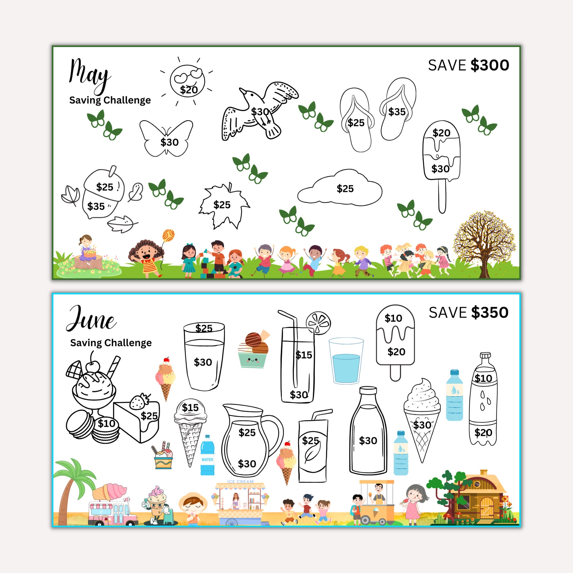 Monthly Savings Challenge, 12 Month Color Saving Tracker Printable ...
