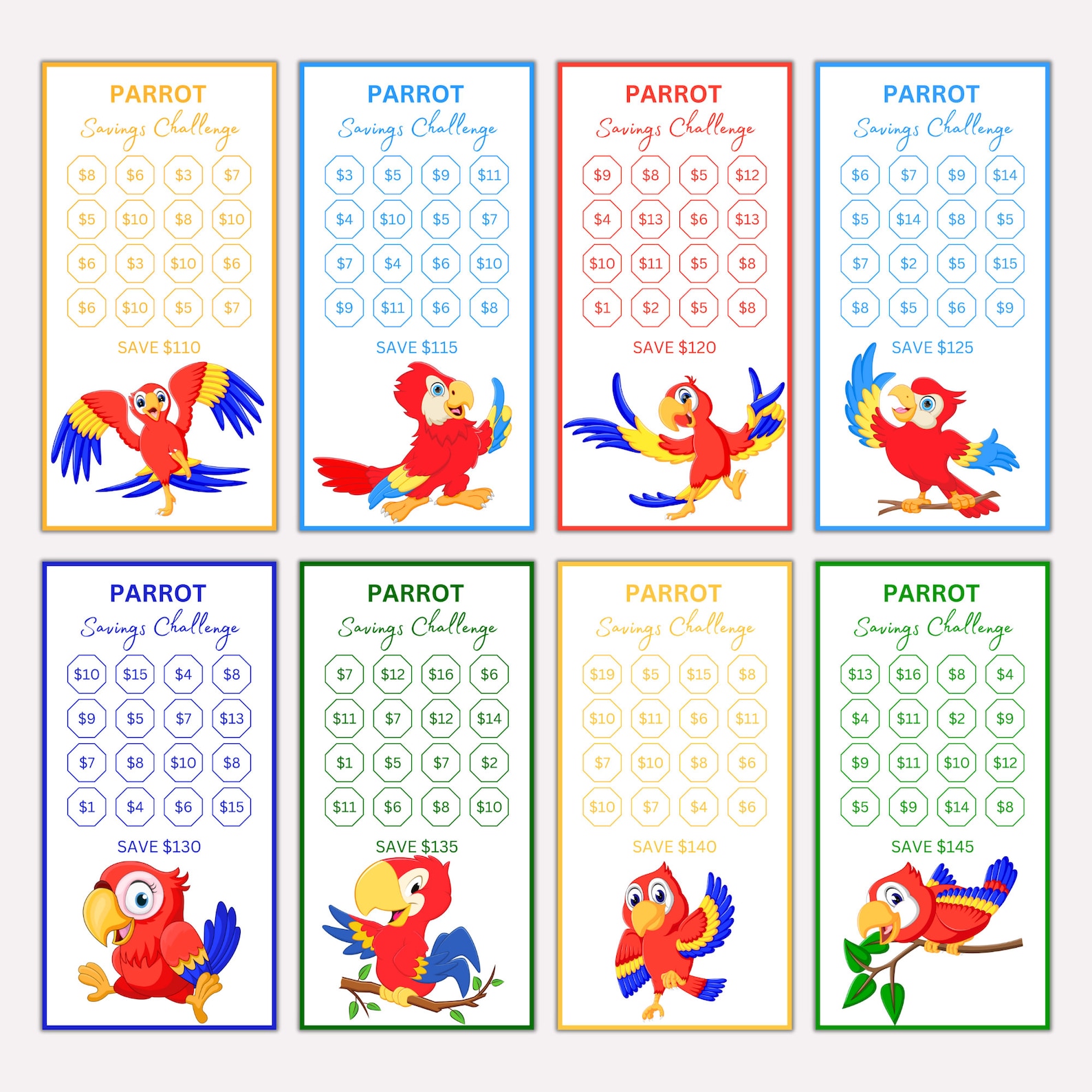 Parrots Savings Challenge Printable Bundle, Mini A6 Parrot Lovers ...