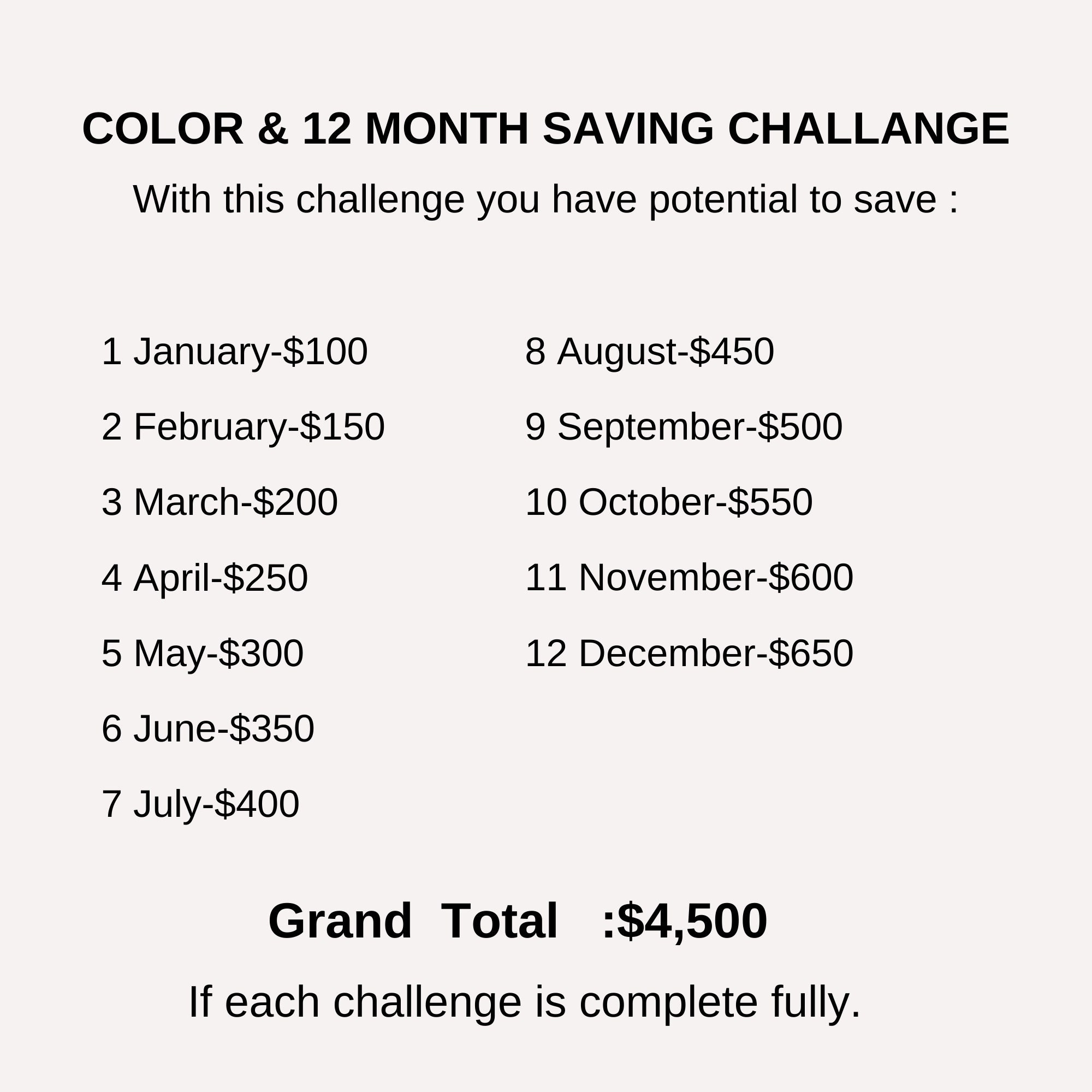 Monthly Savings Challenge, 12 Month Color Saving Tracker Printable ...