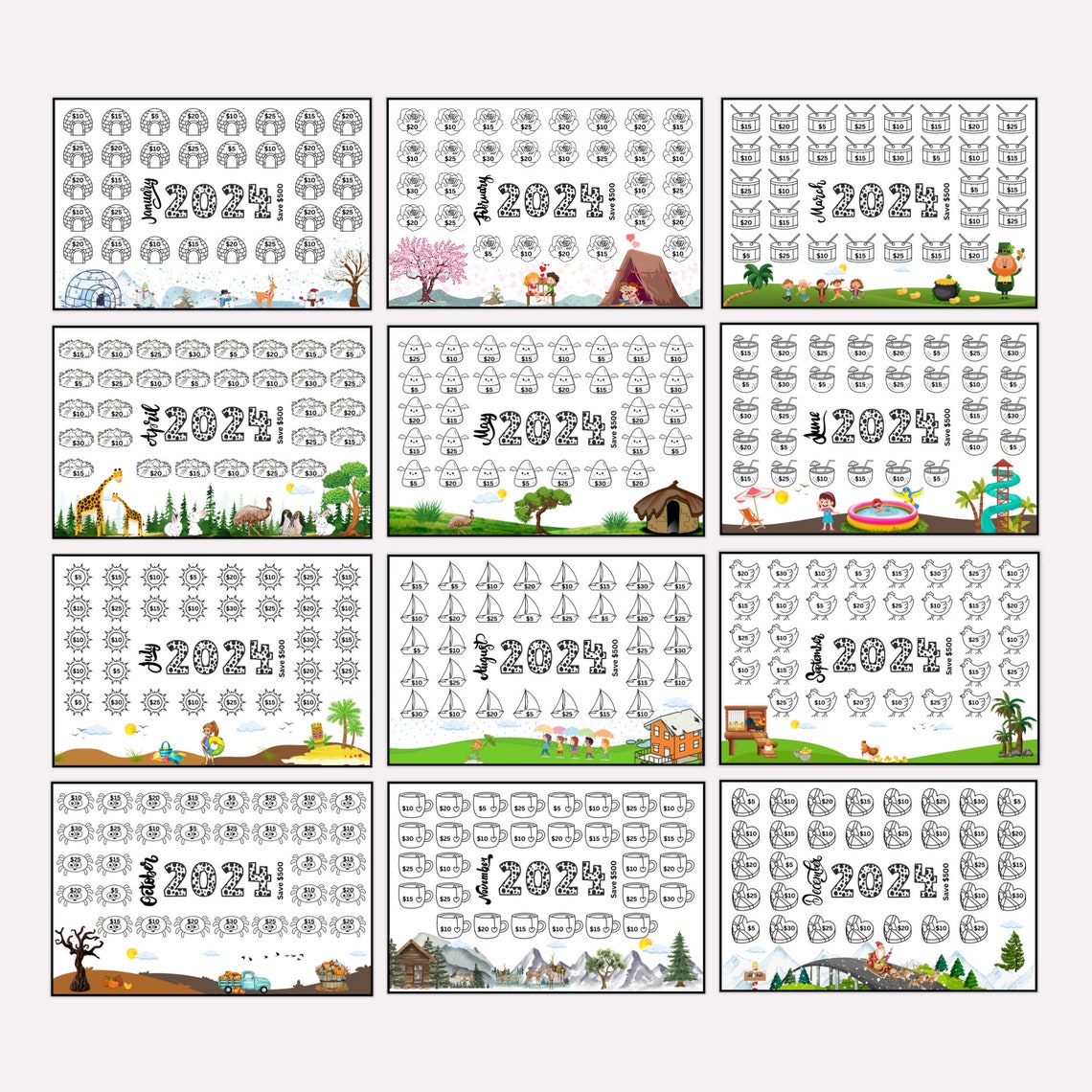 2024 Monthly Saving Challenge Printable, 2024 12 Month Saving Tracker ...