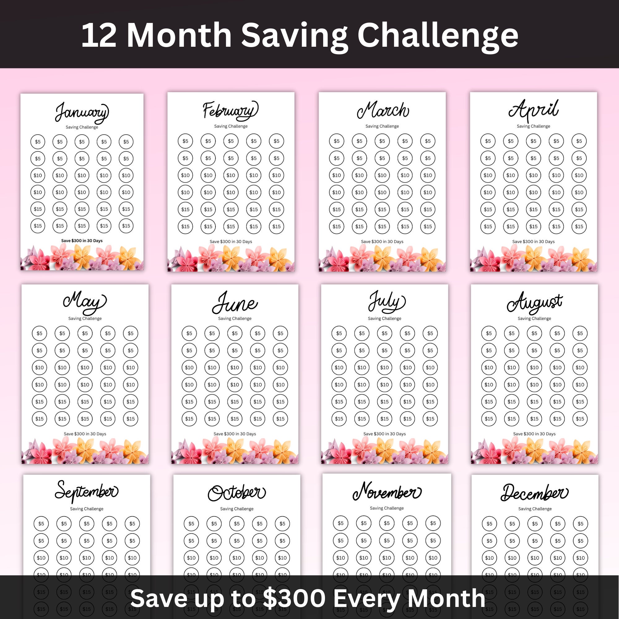 Monthly Savings Challenge Printable Bundle Money Saving - Etsy