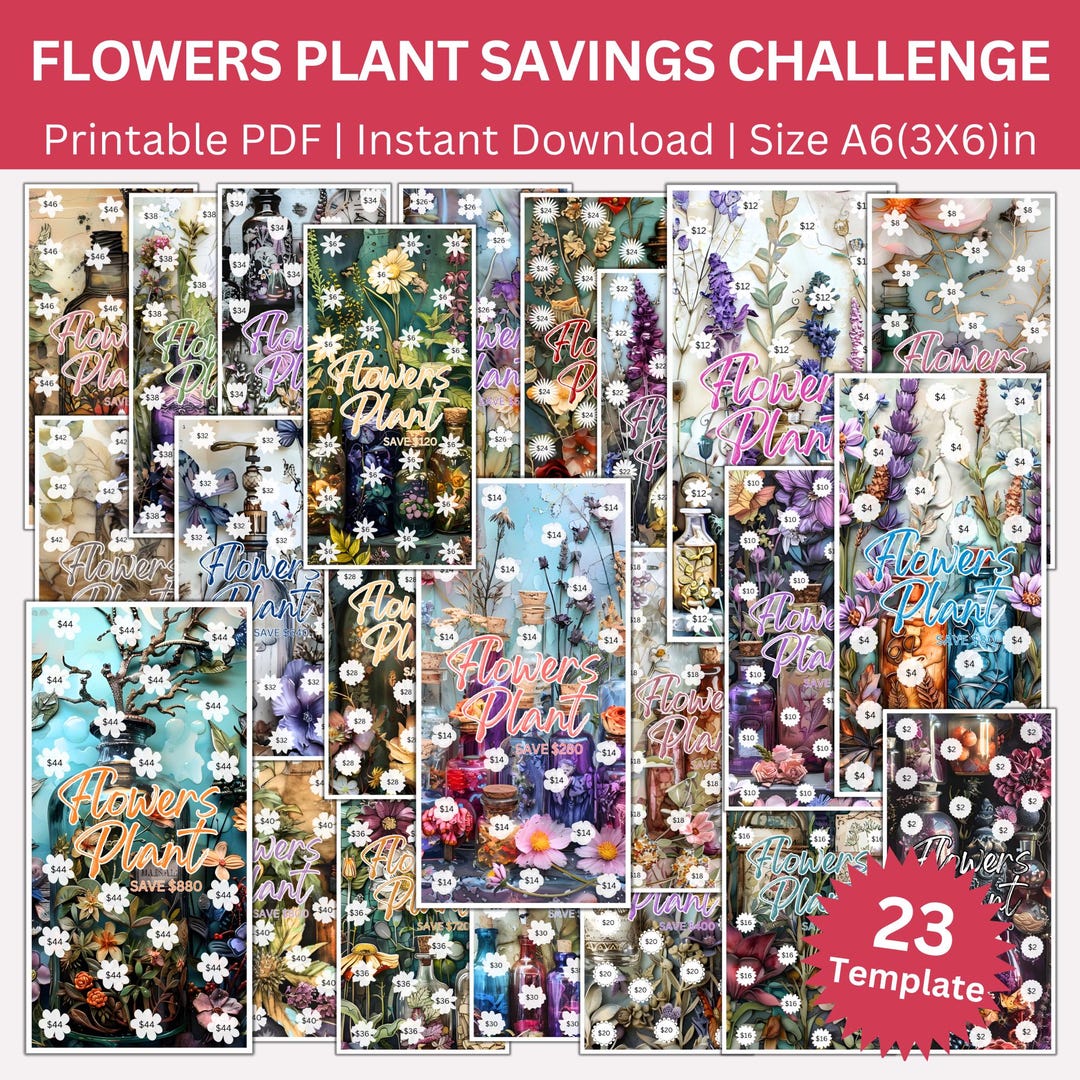 Flowers Plant Savings Challenge Printable Bundle, A6 Floral Saving Cash ...