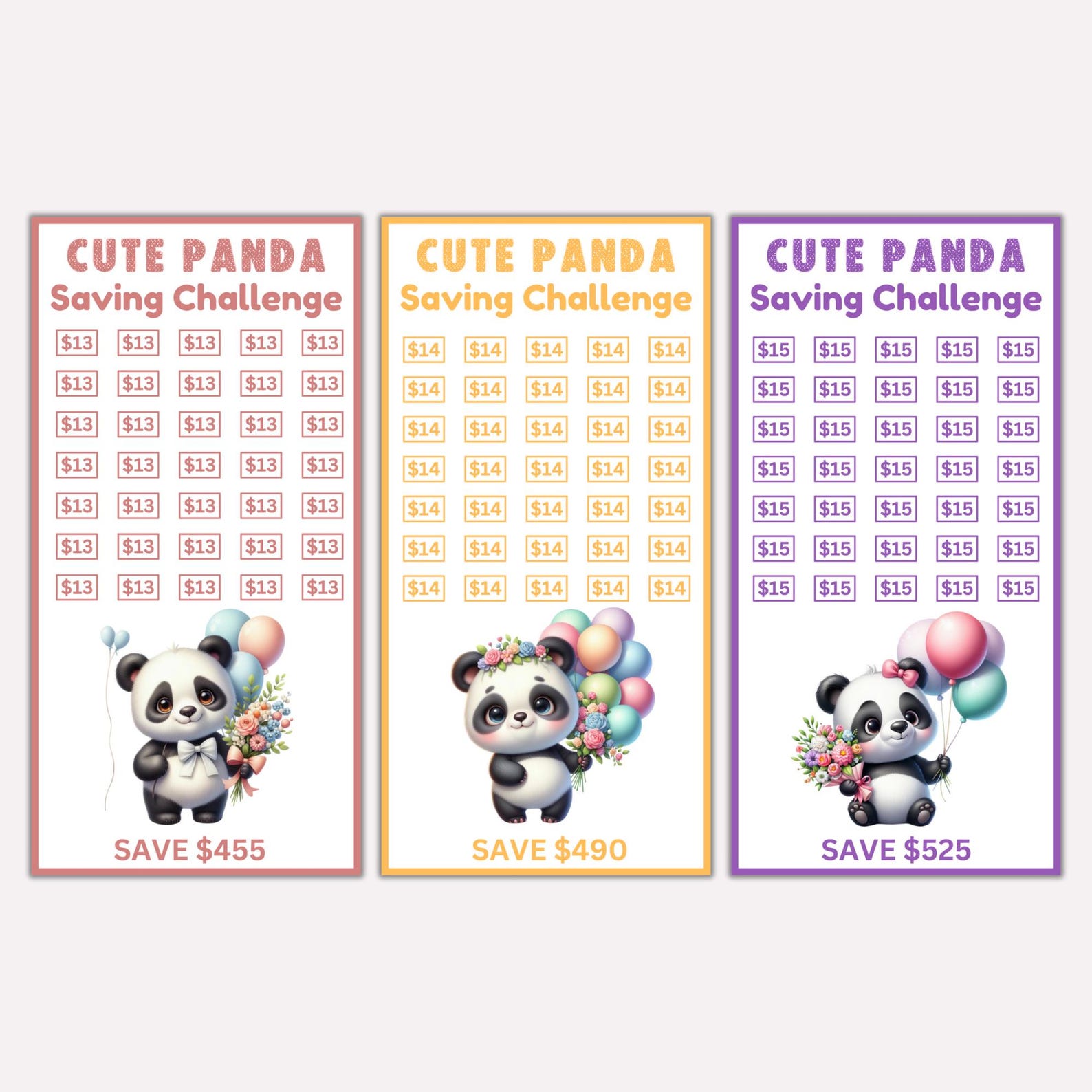 Cute Panda Savings Challenge Printable Bundle, Mini A6 Panda Saving ...
