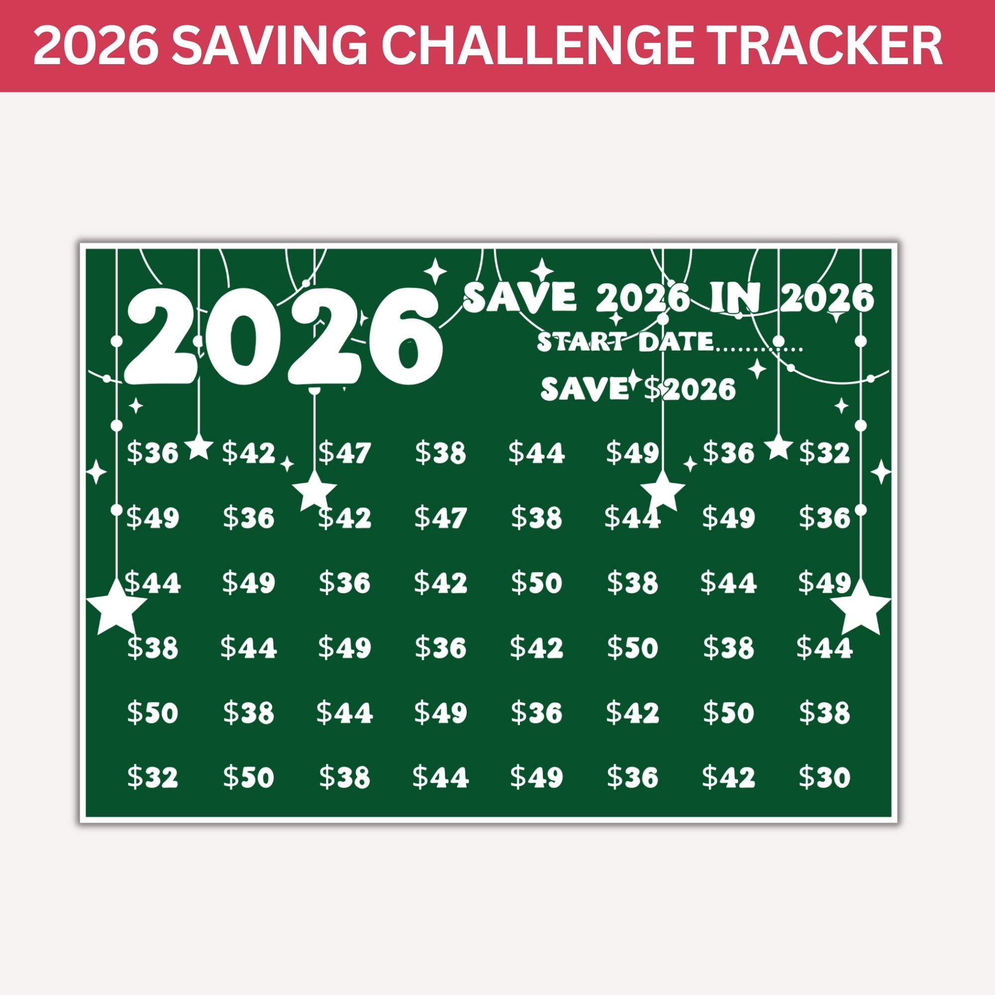 2026 Savings Challenge Printable, Save 2026 in 2026, Money Challenge ...