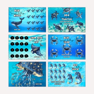 Sea Creature Savings Challenge Printable Bundle, Mini A6 Ocean Themed ...