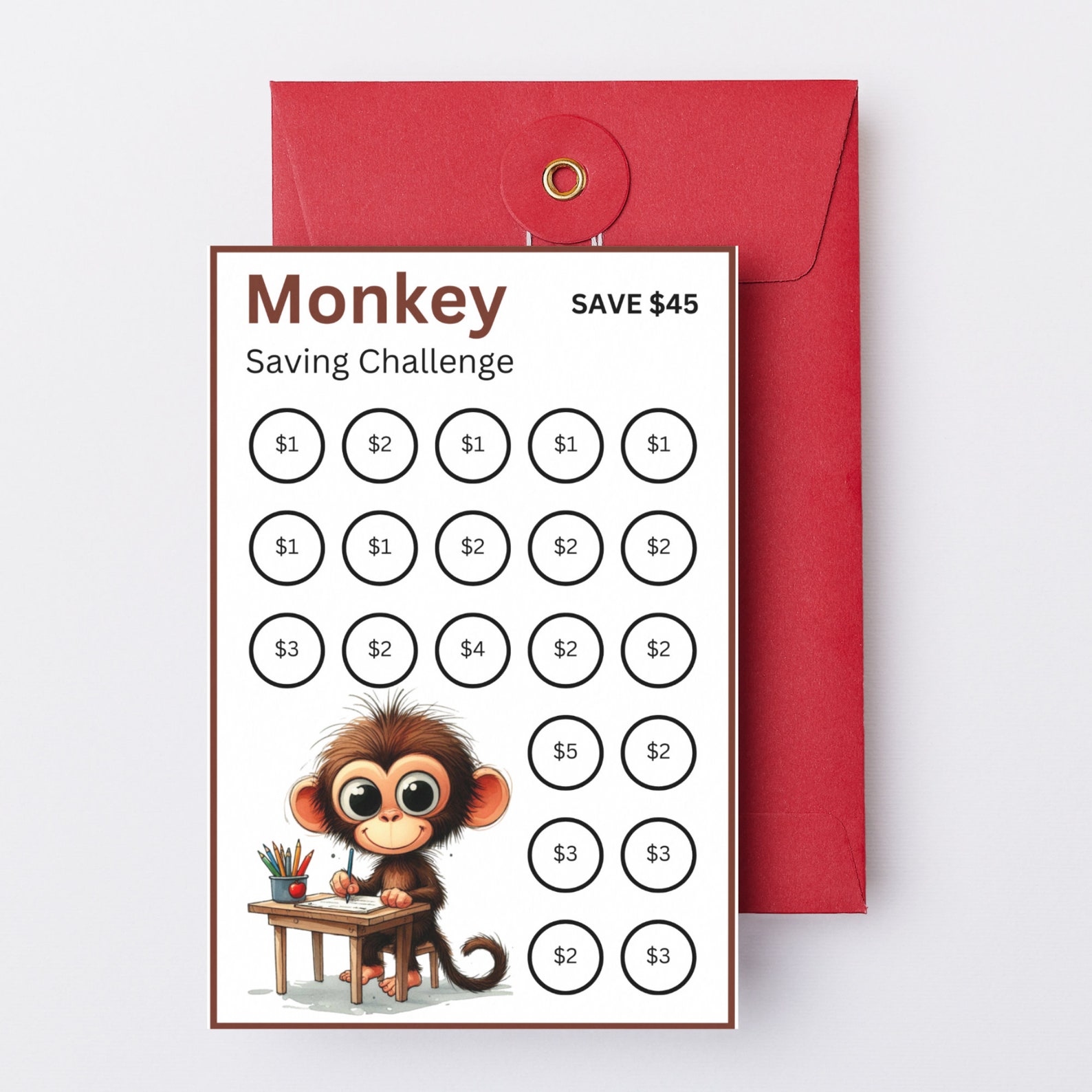 Buy Monkey Savings Challenge Printable, Mini A6 Monkey Animal Saving ...