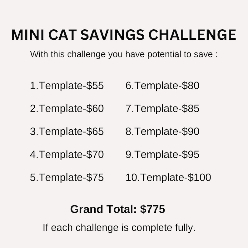 Cats Saving Challenge Printable, Mini Cat A6 Size Saving Challenge, Pow ...