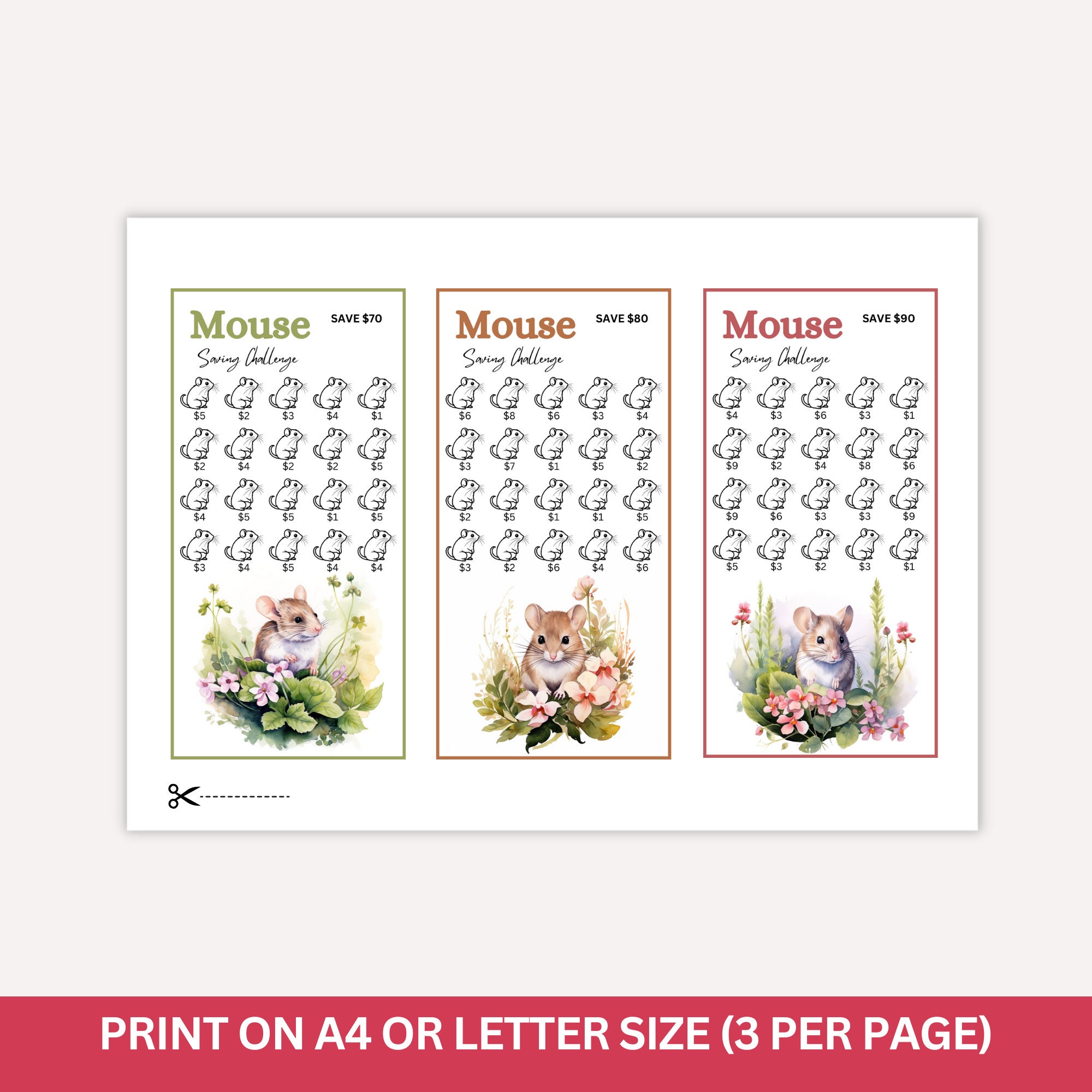 Mouse Savings Challenge Printable, Mini A6 Low Income Mouse Savings ...
