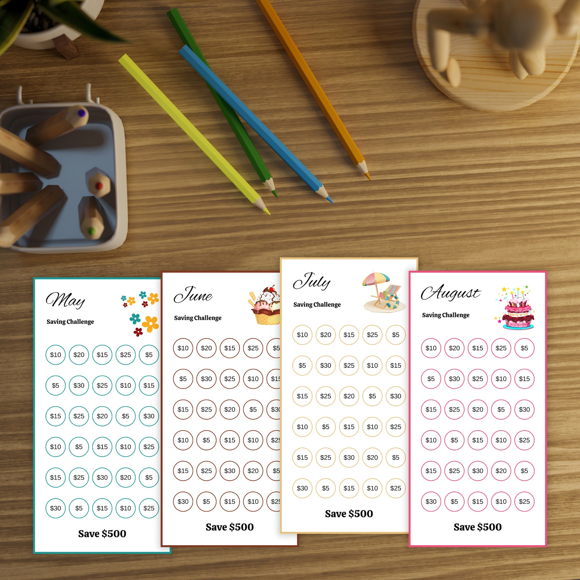 Monthly Savings Challenge Printable, 12 Month Saving Tracker Bundle ...