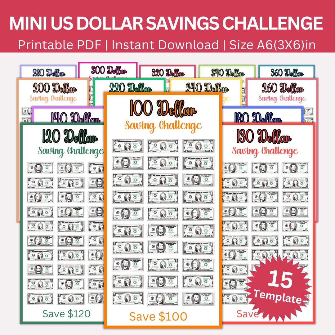 Mini US Dollar Savings Challenge Printable Bundle, A6 Mini US Dollar ...